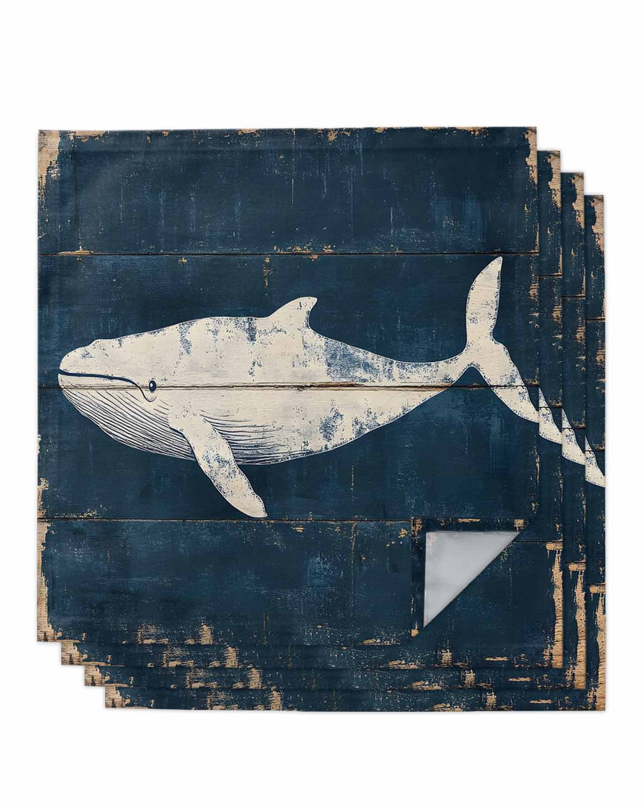 nqOlkjepod Vintage Whale Blue Cloth Napkins Set of 4 Reusable Dinner ...