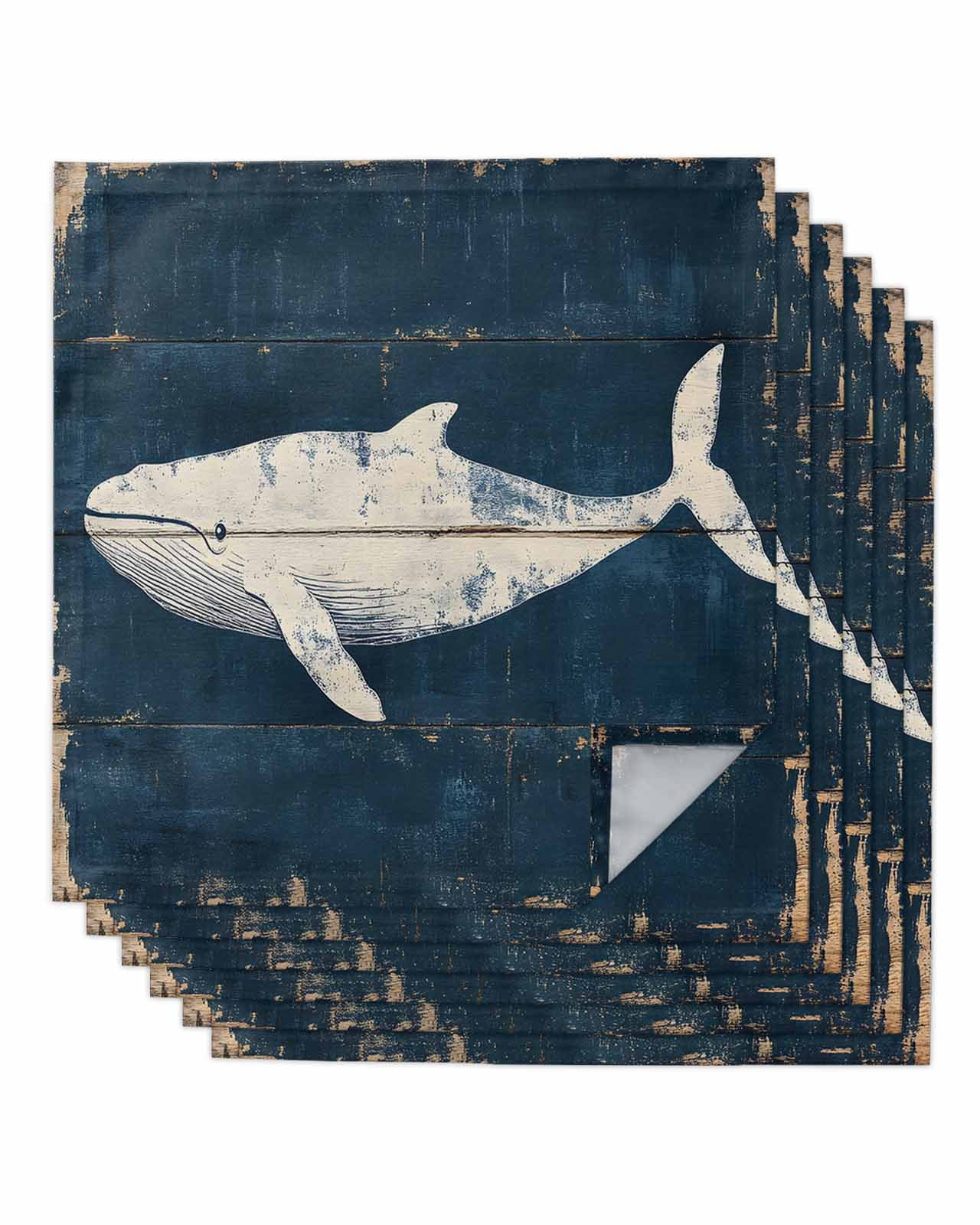 nqOlkjepod Vintage Whale Blue Cloth Napkins Set of 6 Reusable Dinner ...