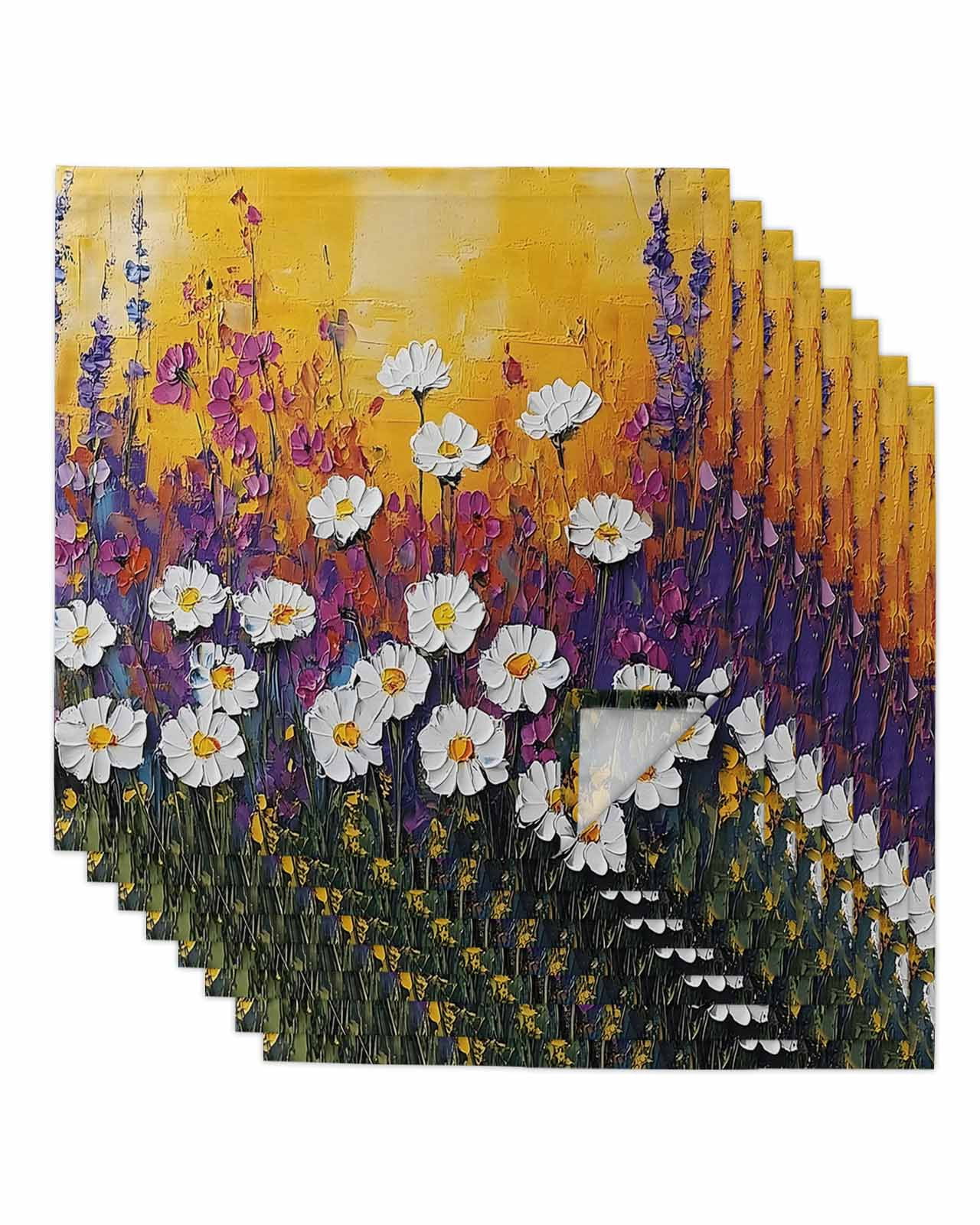 nqOlkjepod Vintage White Daisy Cloth Napkins Set of 8 Reusable Dinner ...