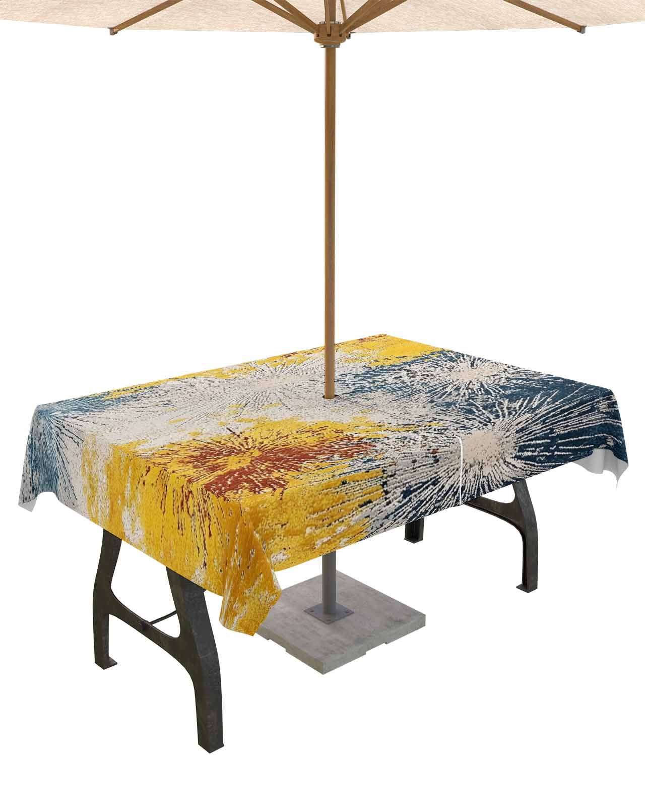 nqOlkjepod Vintage Yellow Firework Outdoor Tablecloth with Umbrella ...