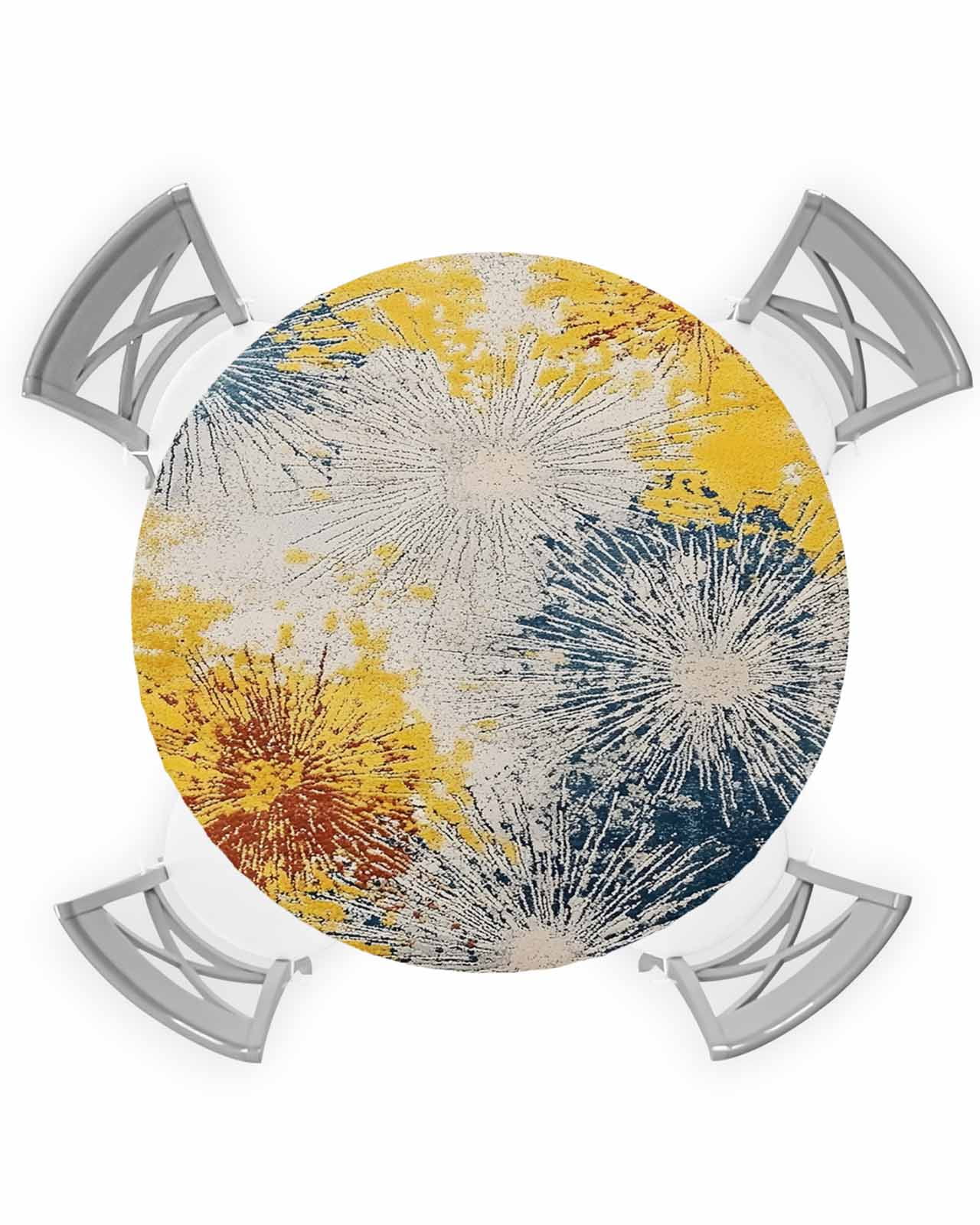 nqOlkjepod Vintage Yellow Firework Round Tablecloth, Fitted Table Cover ...