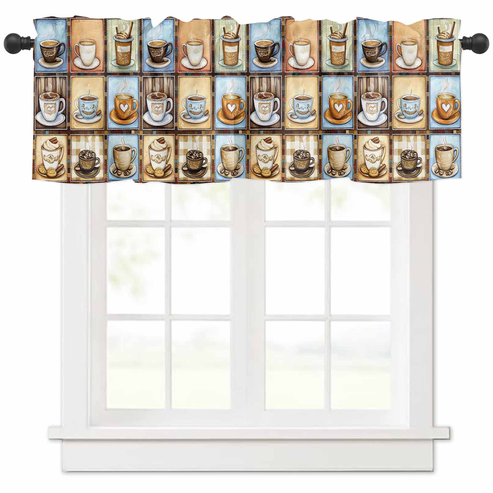 nqOlkjepod Watercolor Coffee Farmhouse Short Window Curtain Valances ...
