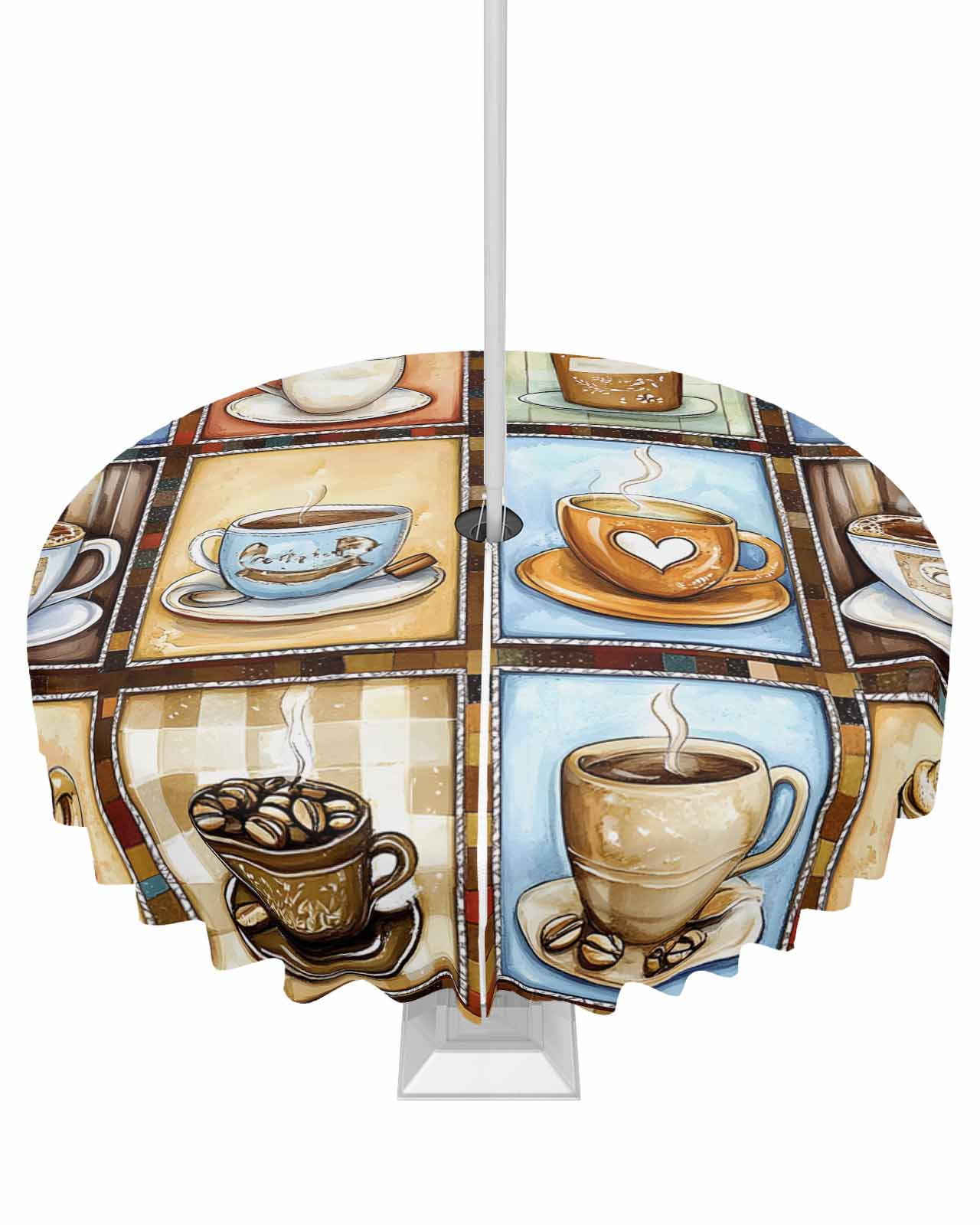 nqOlkjepod Watercolor Coffee Outdoor Tablecloth with Umbrella Hole ...