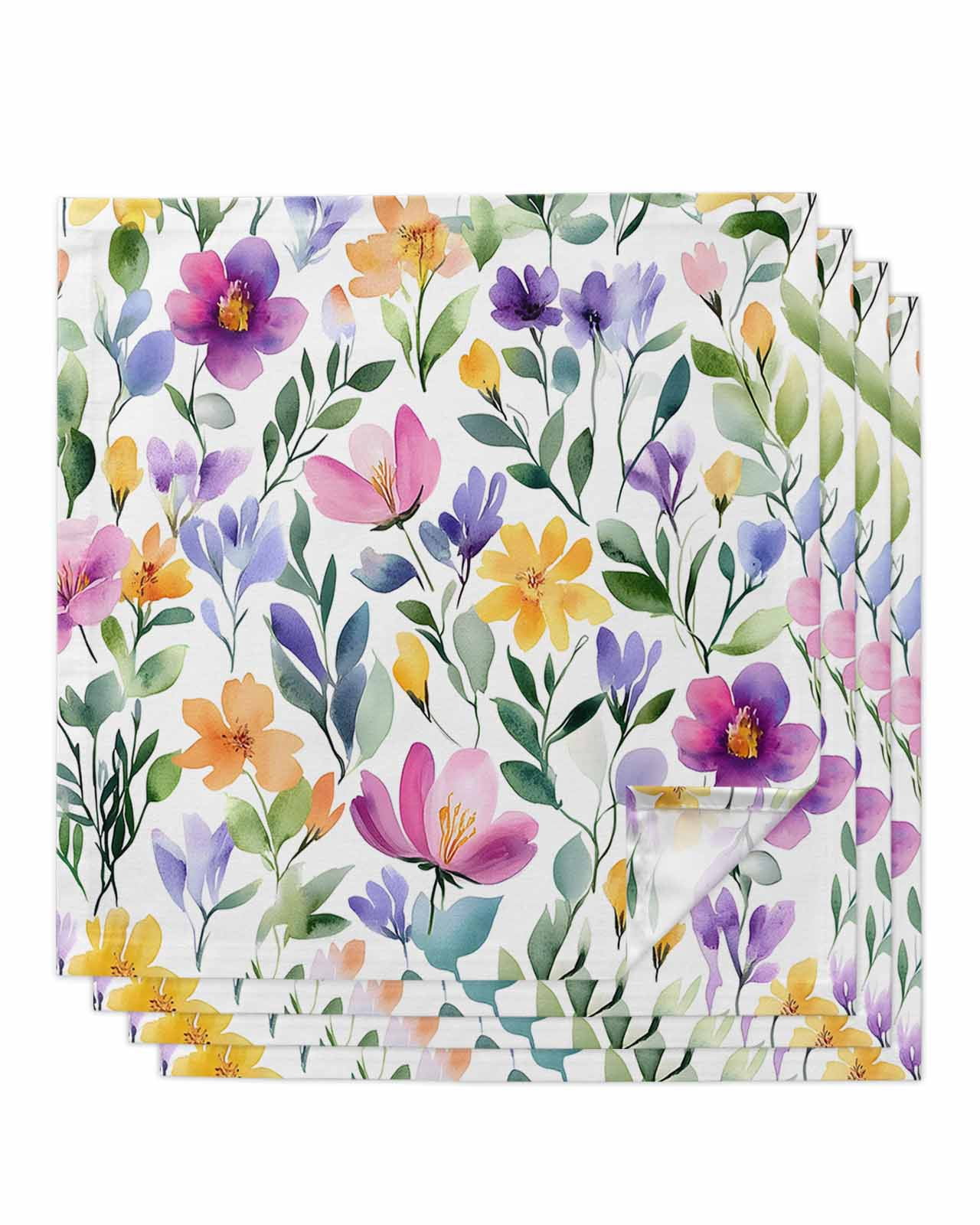 nqOlkjepod Watercolor Floral Cloth Napkins Set of 4 Reusable Dinner ...
