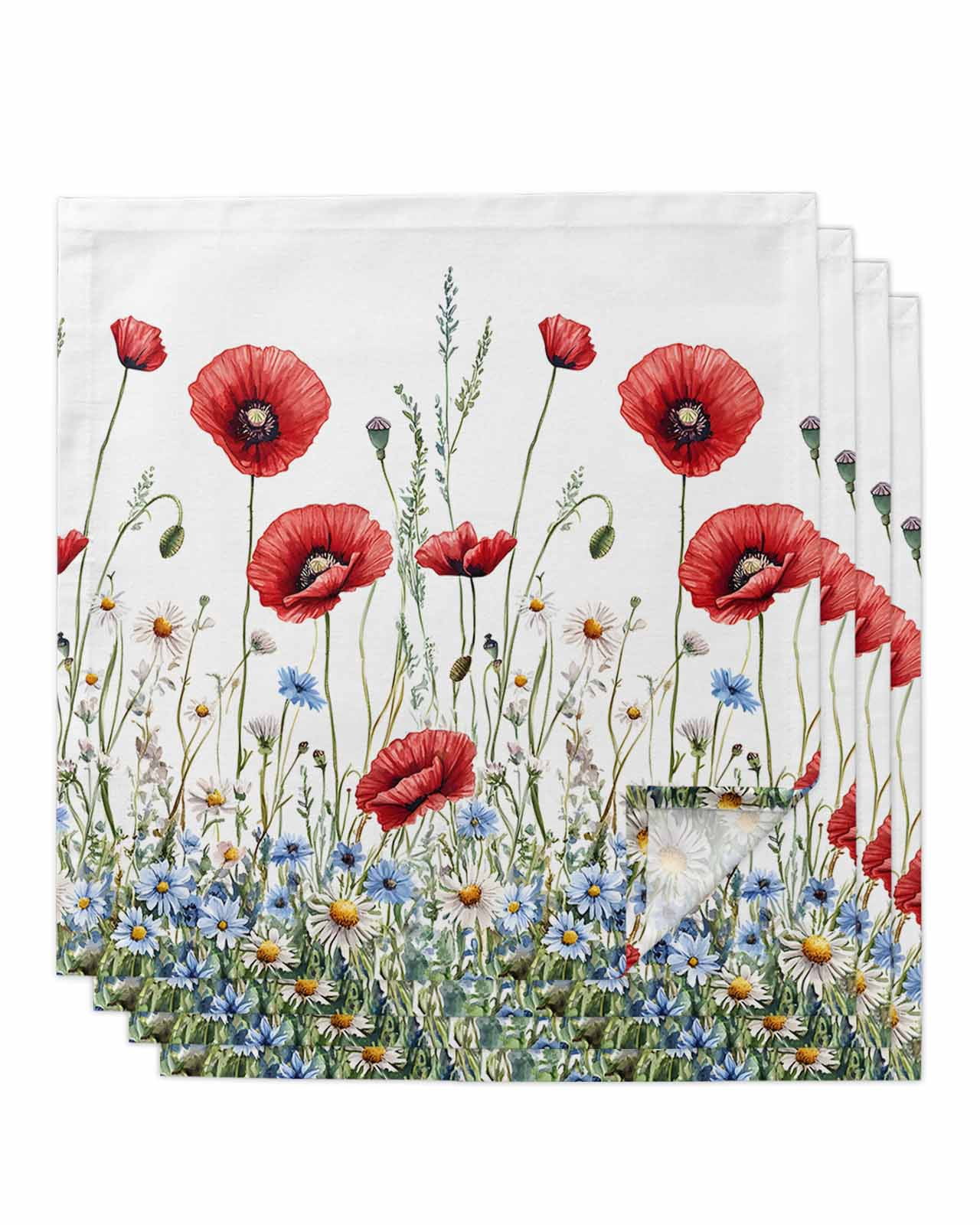 nqOlkjepod Watercolor Flower Cloth Napkins Set of 4 Reusable Dinner ...