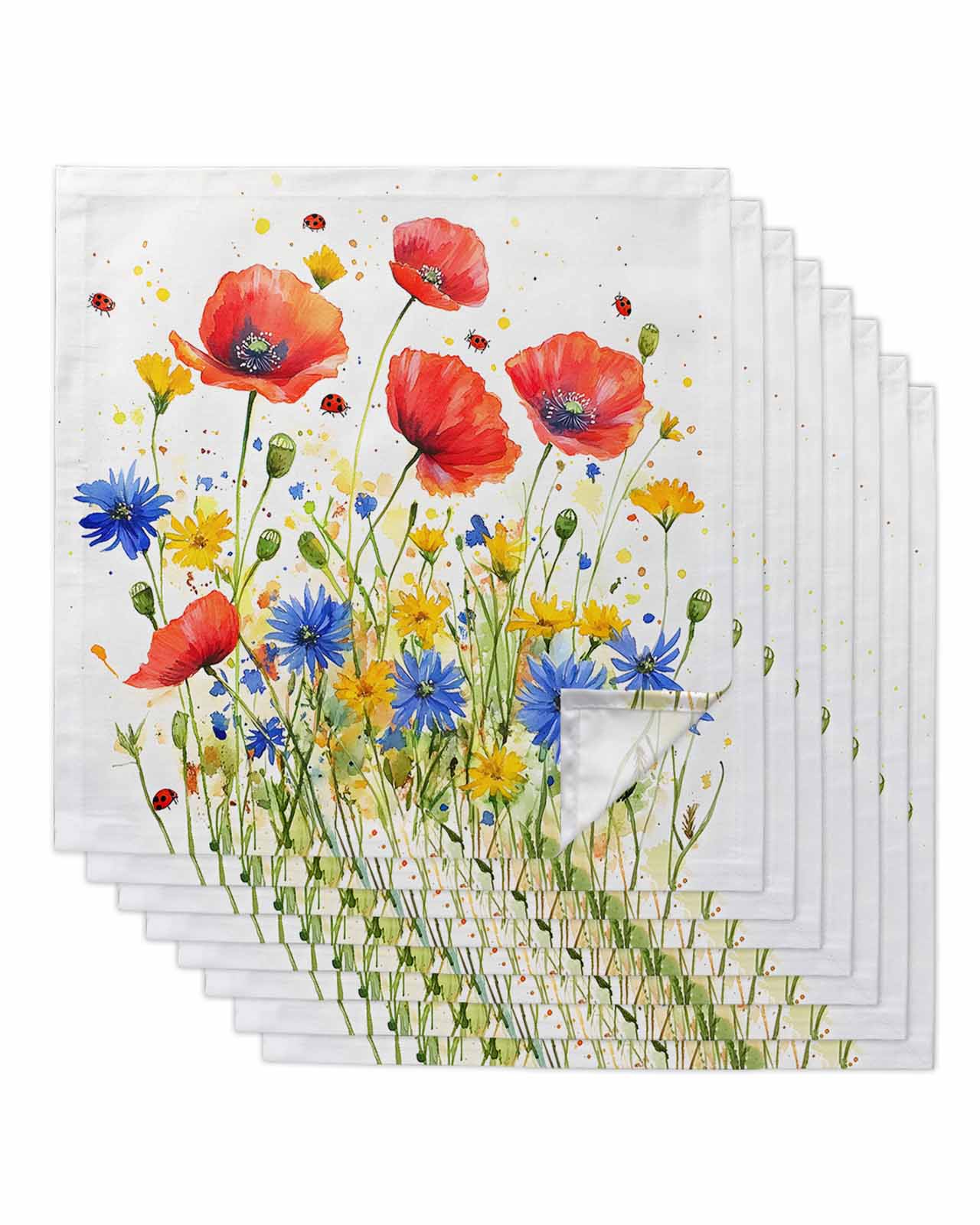nqOlkjepod Watercolor Flower Cloth Napkins Set of 8 Reusable Dinner ...