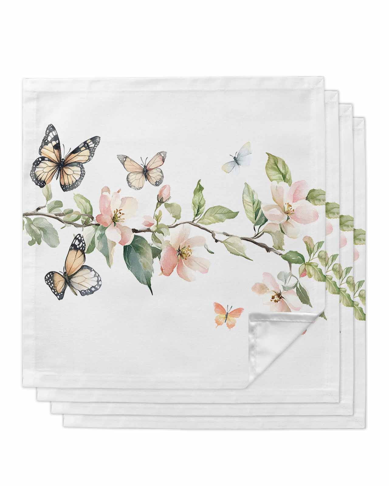 nqOlkjepod Watercolor Flowers Cloth Napkins Set of 4 Reusable Dinner ...