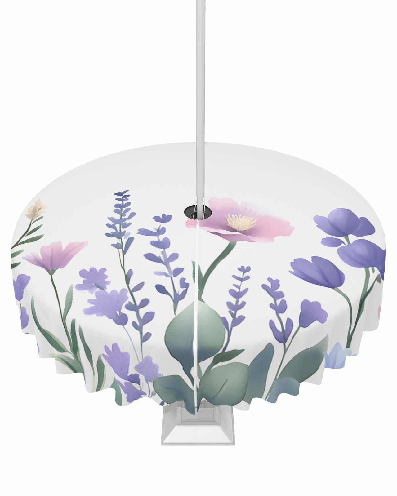 nqOlkjepod Watercolor Flowers Outdoor Tablecloth with Umbrella Hole & Zipper, Spring Meadow ...