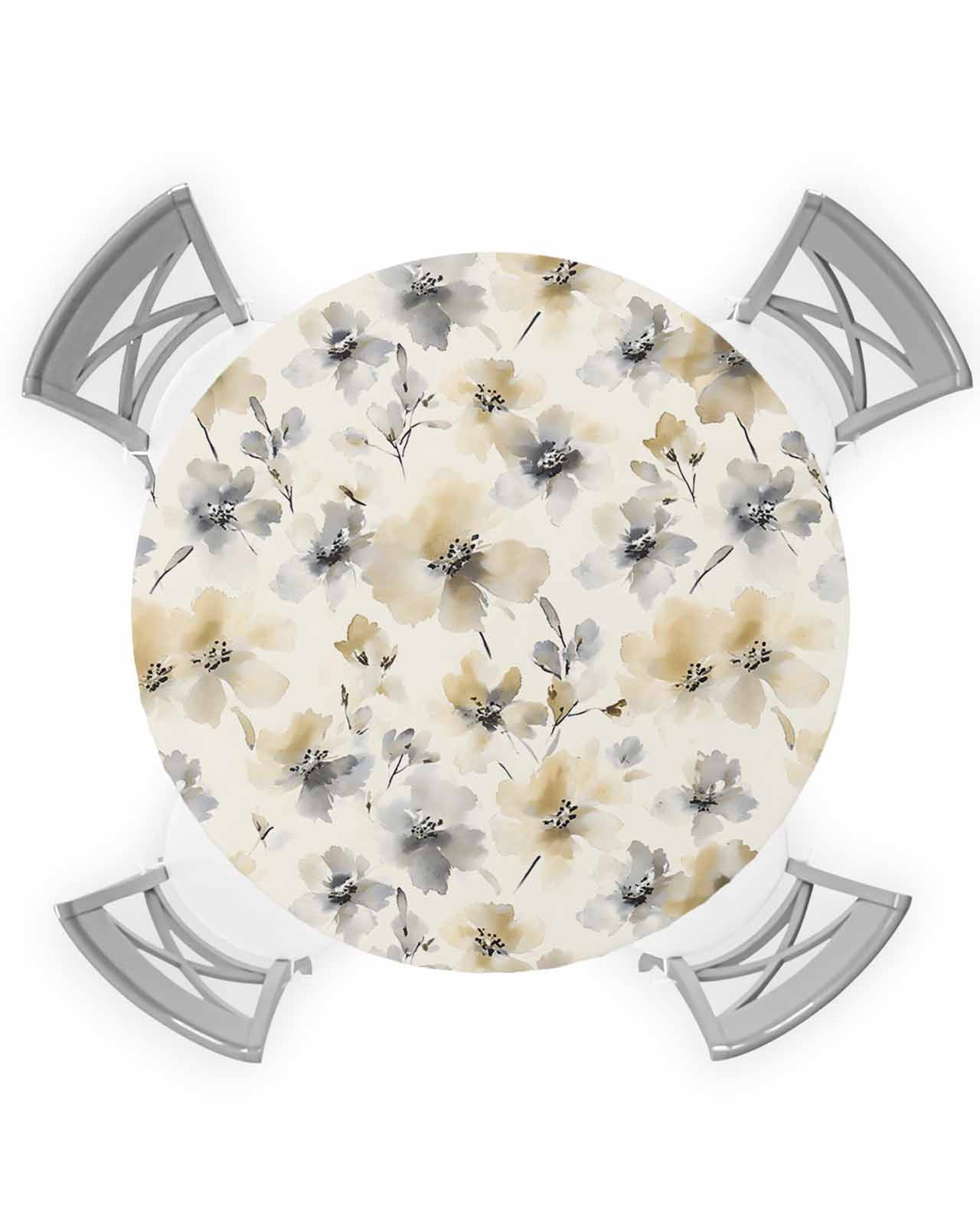 nqOlkjepod Watercolor Flowers Round Tablecloth, Fitted Table Cover with ...