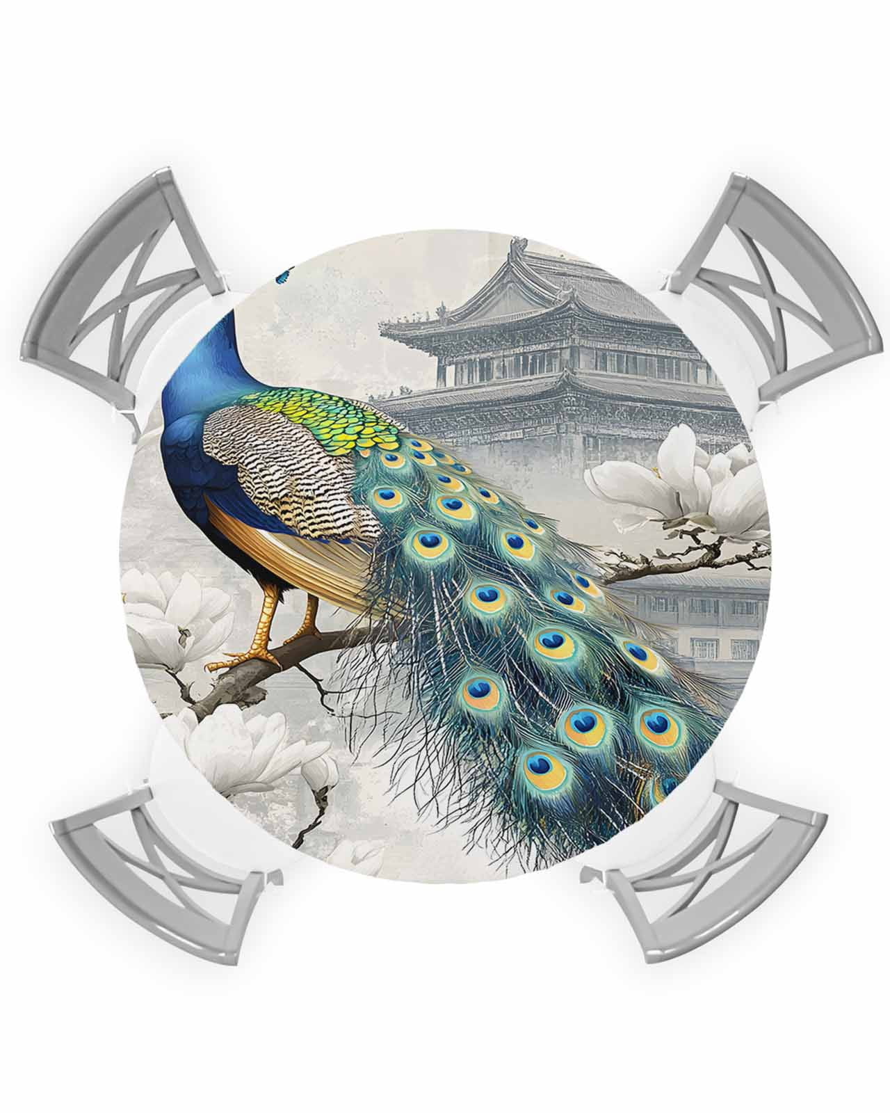 nqOlkjepod Watercolor Peacock Round Tablecloth, Fitted Table Cover with ...