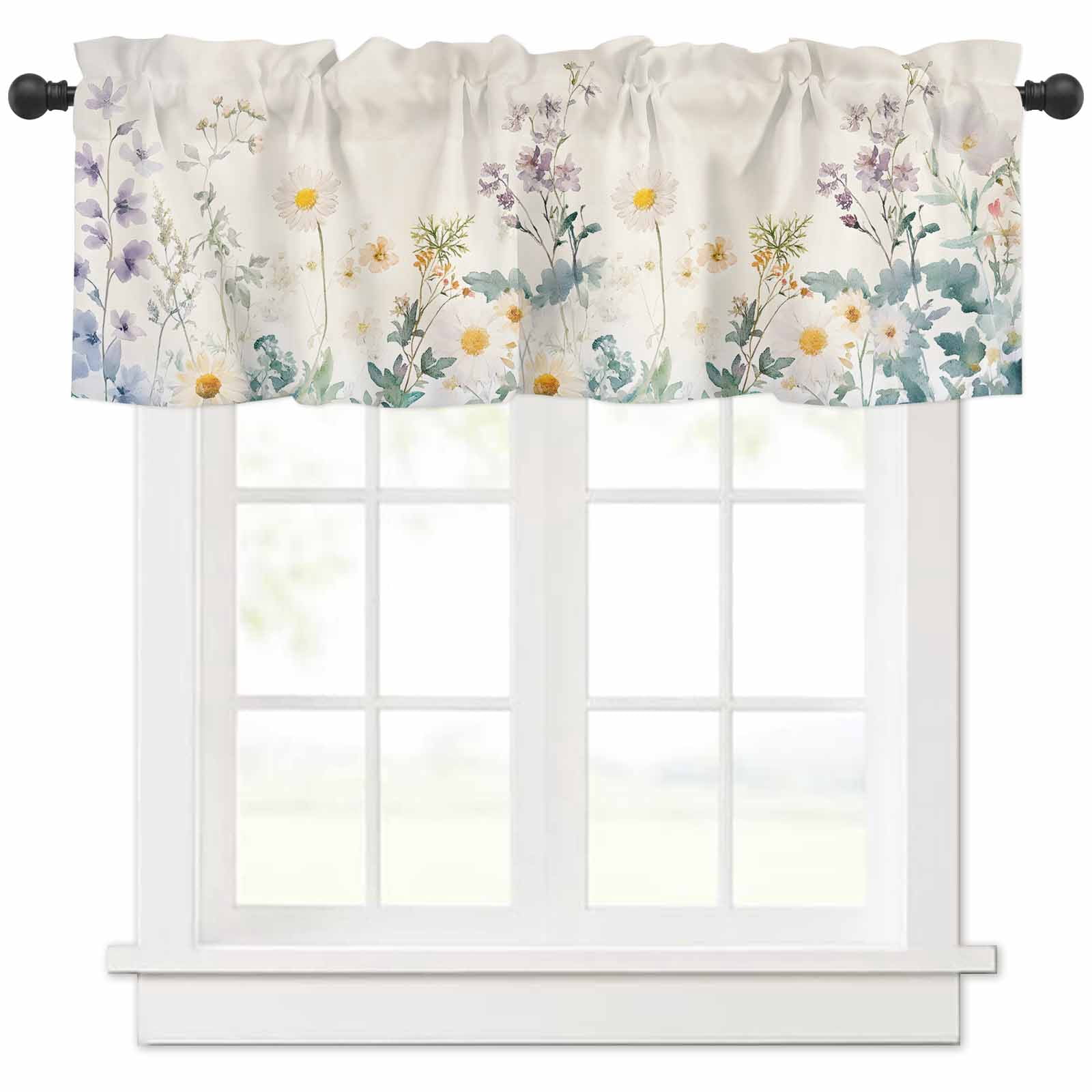 nqOlkjepod Watercolor Spring Floral Farmhouse Short Window Curtain ...