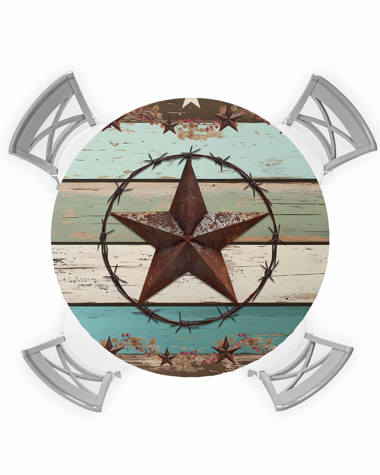 nqOlkjepod West Texas Star Rustic Round Tablecloth, Fitted Table Cover ...