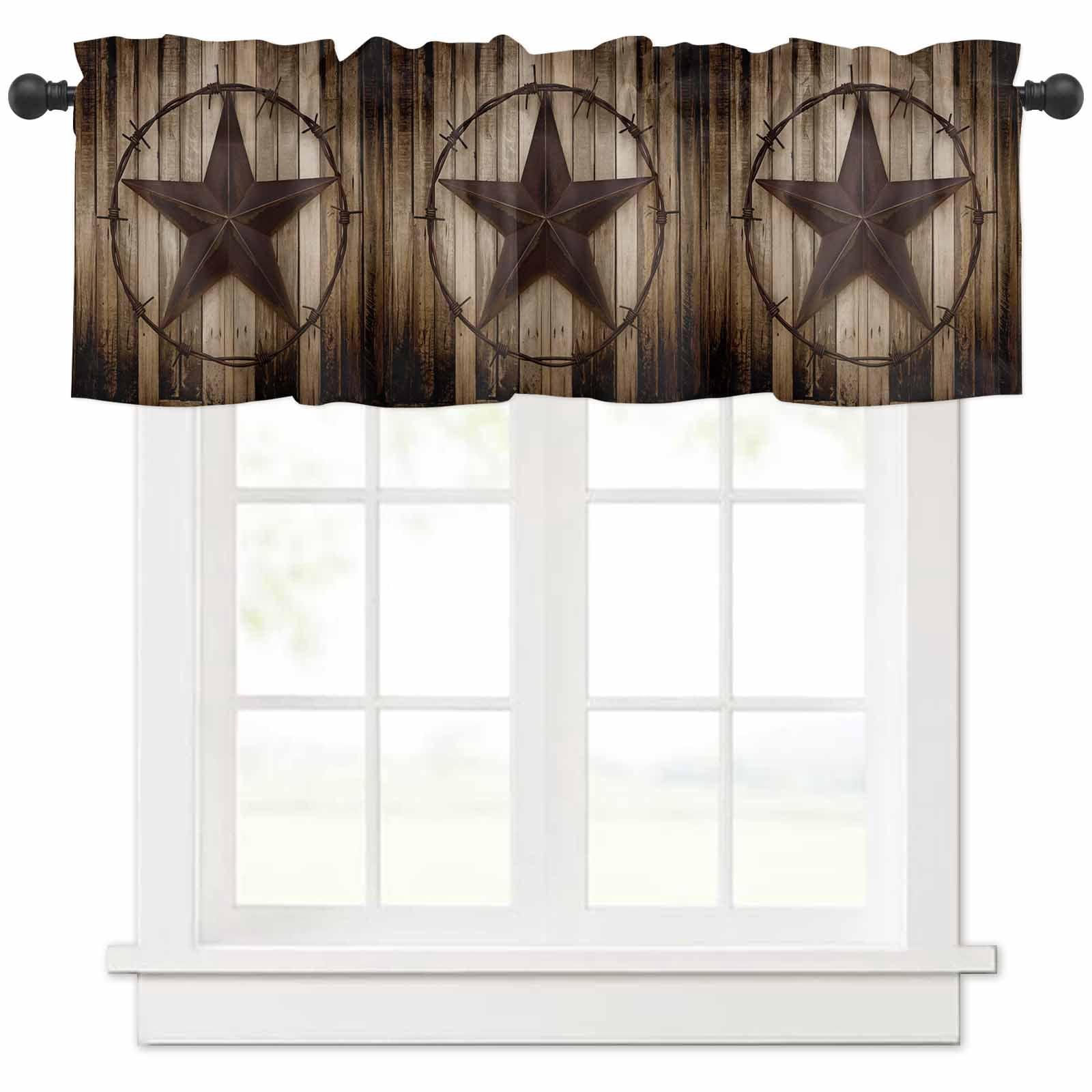 nqOlkjepod Western Star Retro Farmhouse Short Window Curtain Valances ...