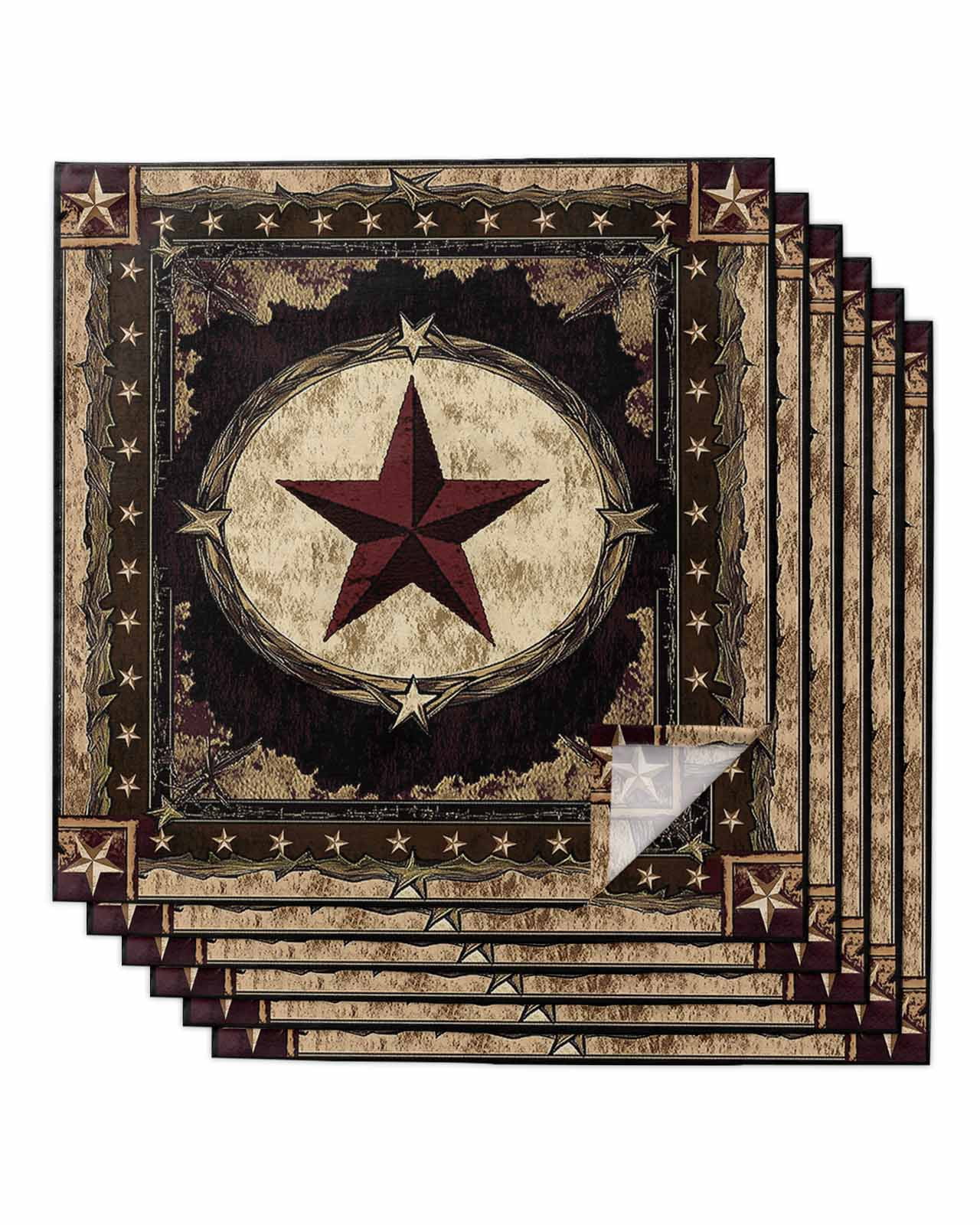 nqOlkjepod Western Stars Brown Cloth Napkins Set of 6 Reusable Dinner ...