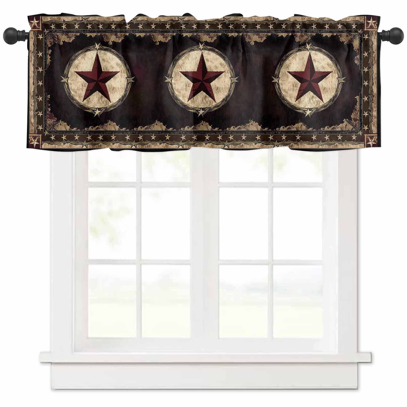 nqOlkjepod Western Stars Brown Farmhouse Short Window Curtain Valances ...