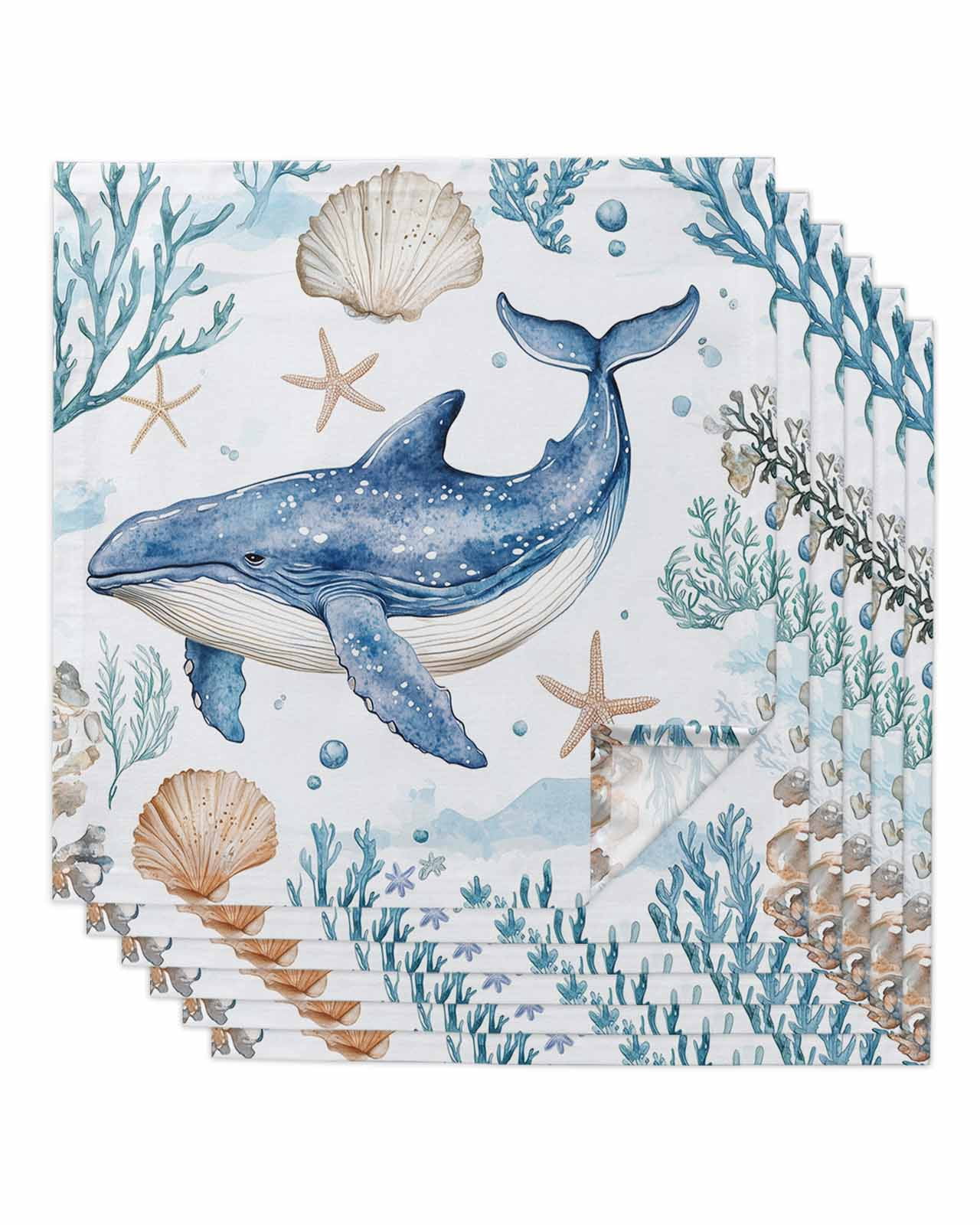 nqOlkjepod Whale Coastal Cloth Napkins Set of 6 Reusable Dinner Napkins ...