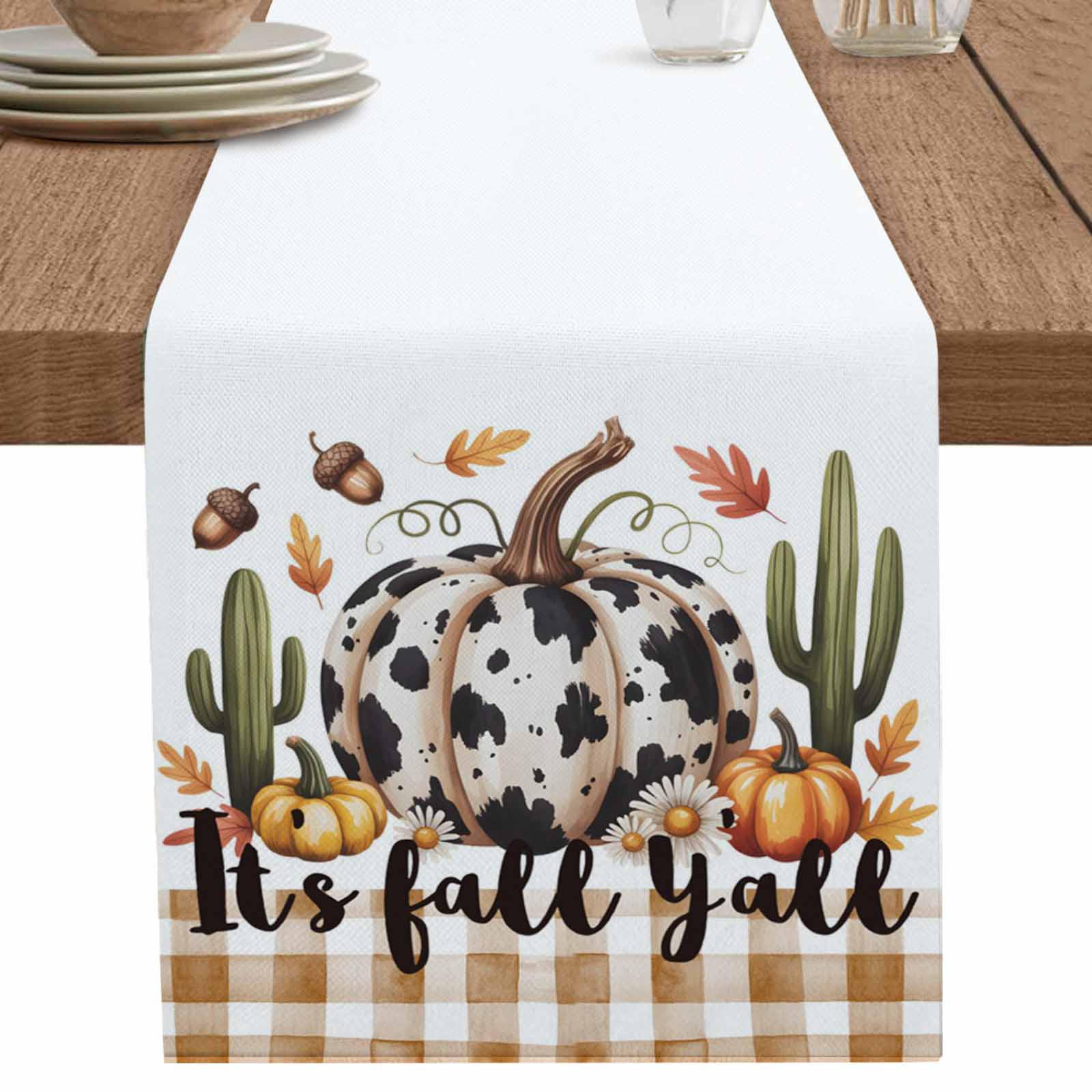 nqOlkjepod White Black Pumpkin Fall Table Runner 108 Inches Long ...