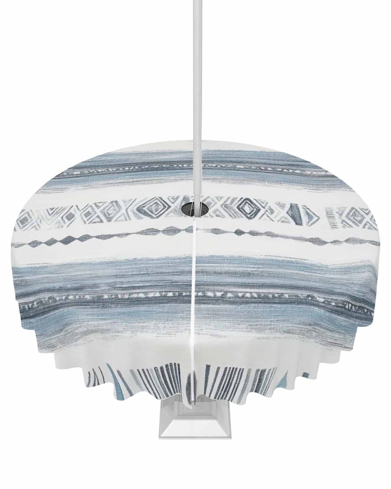 nqOlkjepod White Blue Brush Outdoor Tablecloth with Umbrella Hole ...