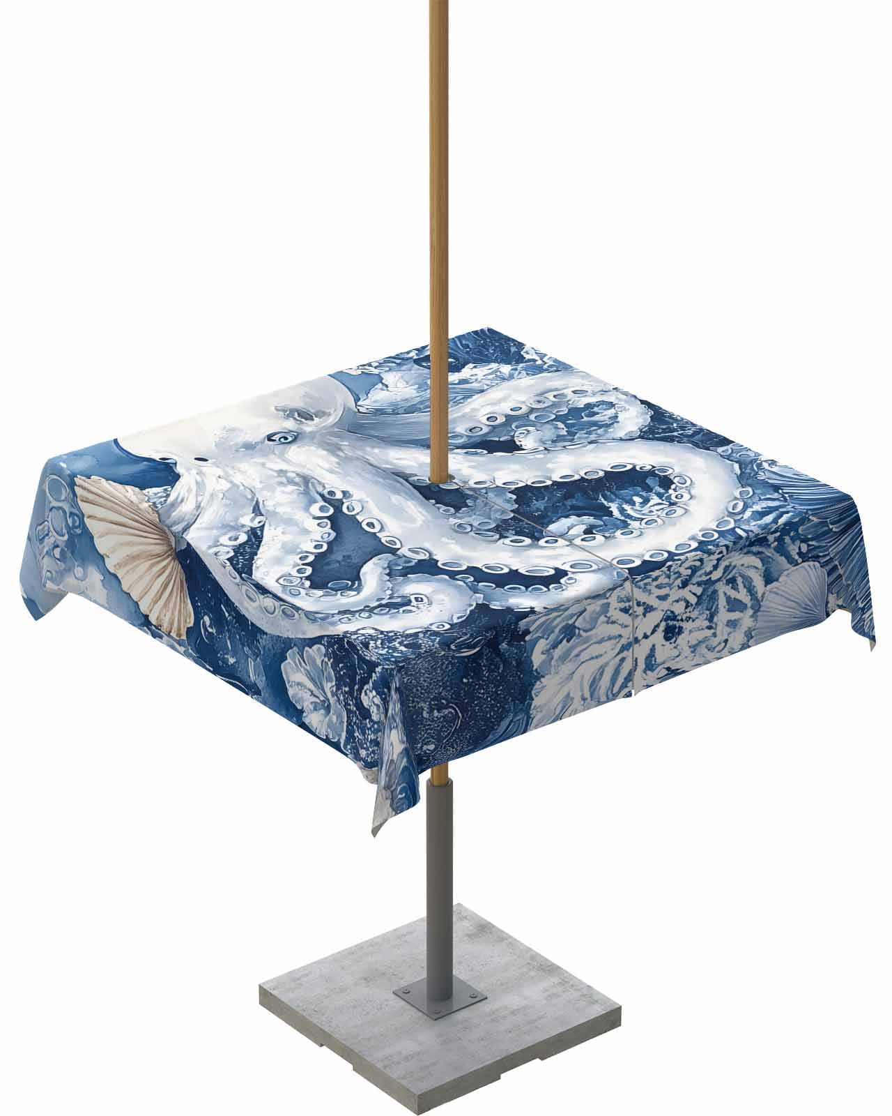 nqOlkjepod White Blue Octopus Coastal Outdoor Tablecloth with Umbrella ...