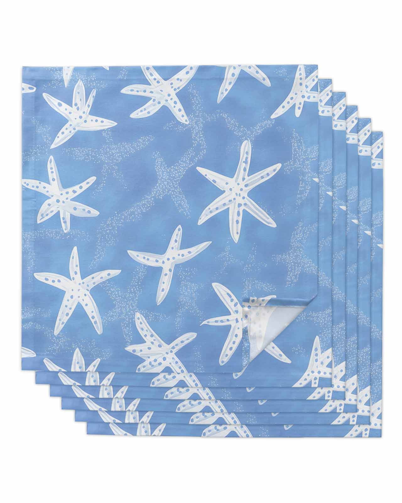 nqOlkjepod White Blue Starfish Coastal Cloth Napkins Set of 6 Reusable ...