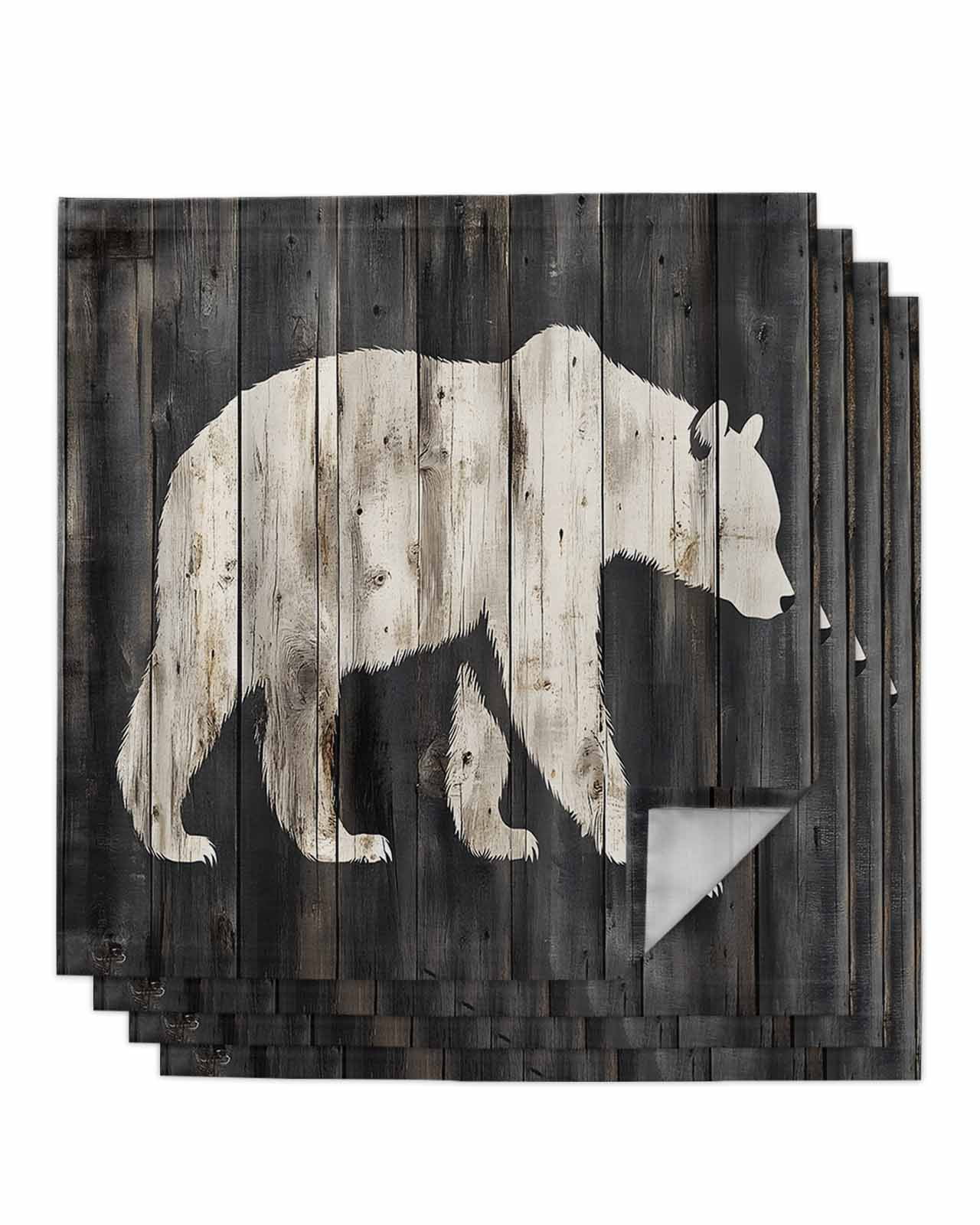 nqOlkjepod White Brown Bear Cloth Napkins Set of 4 Reusable Dinner ...