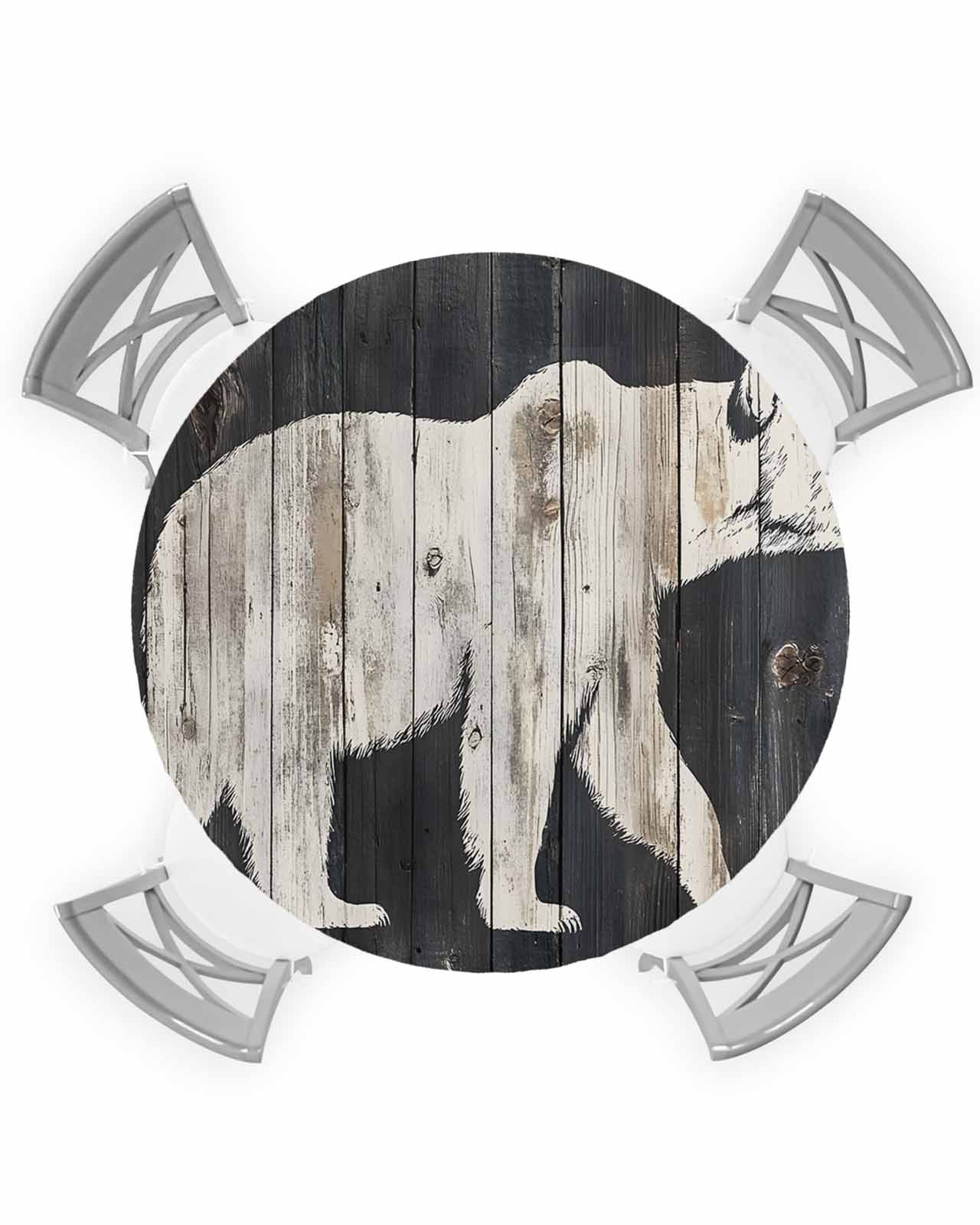nqOlkjepod White Brown Bear Round Tablecloth, Fitted Table Cover with ...