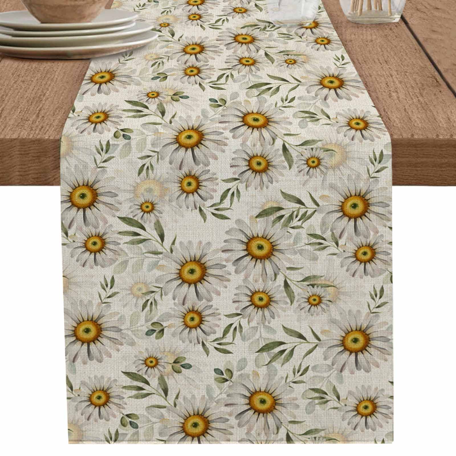 nqOlkjepod White Daisies Table Runner 90 Inches Long Farmhouse Dress ...