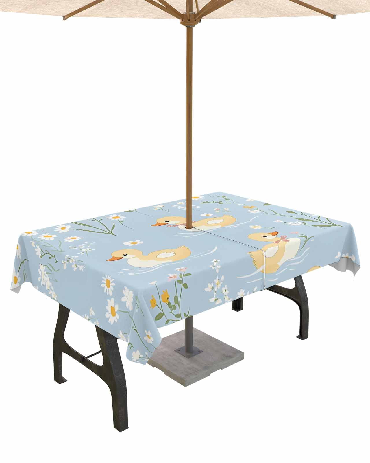 nqOlkjepod White Daisy Outdoor Tablecloth with Umbrella Hole & Zipper ...