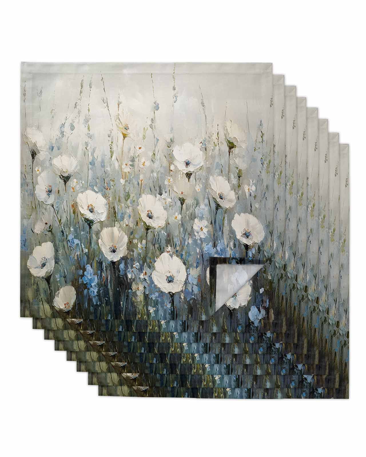 nqOlkjepod White Floral Cloth Napkins Set of 8 Reusable Dinner Napkins ...