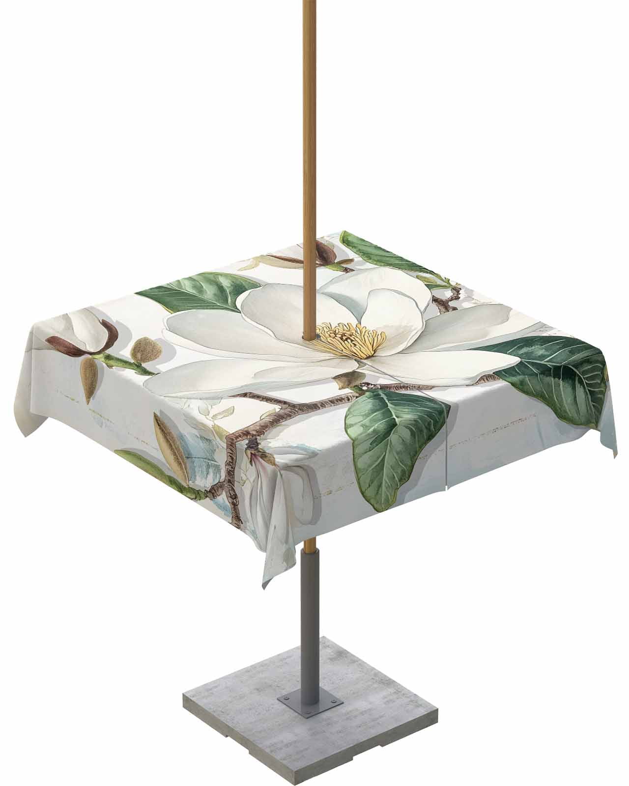 nqOlkjepod White Floral Outdoor Tablecloth with Umbrella Hole & Zipper ...