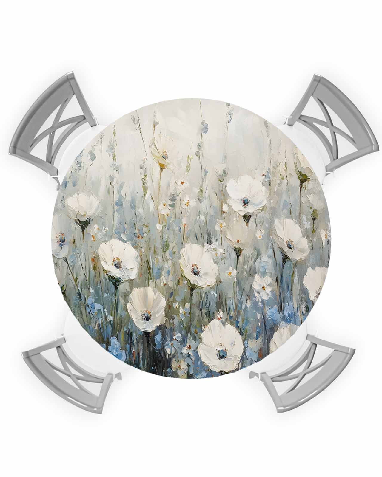 nqOlkjepod White Floral Round Tablecloth, Fitted Table Cover with ...