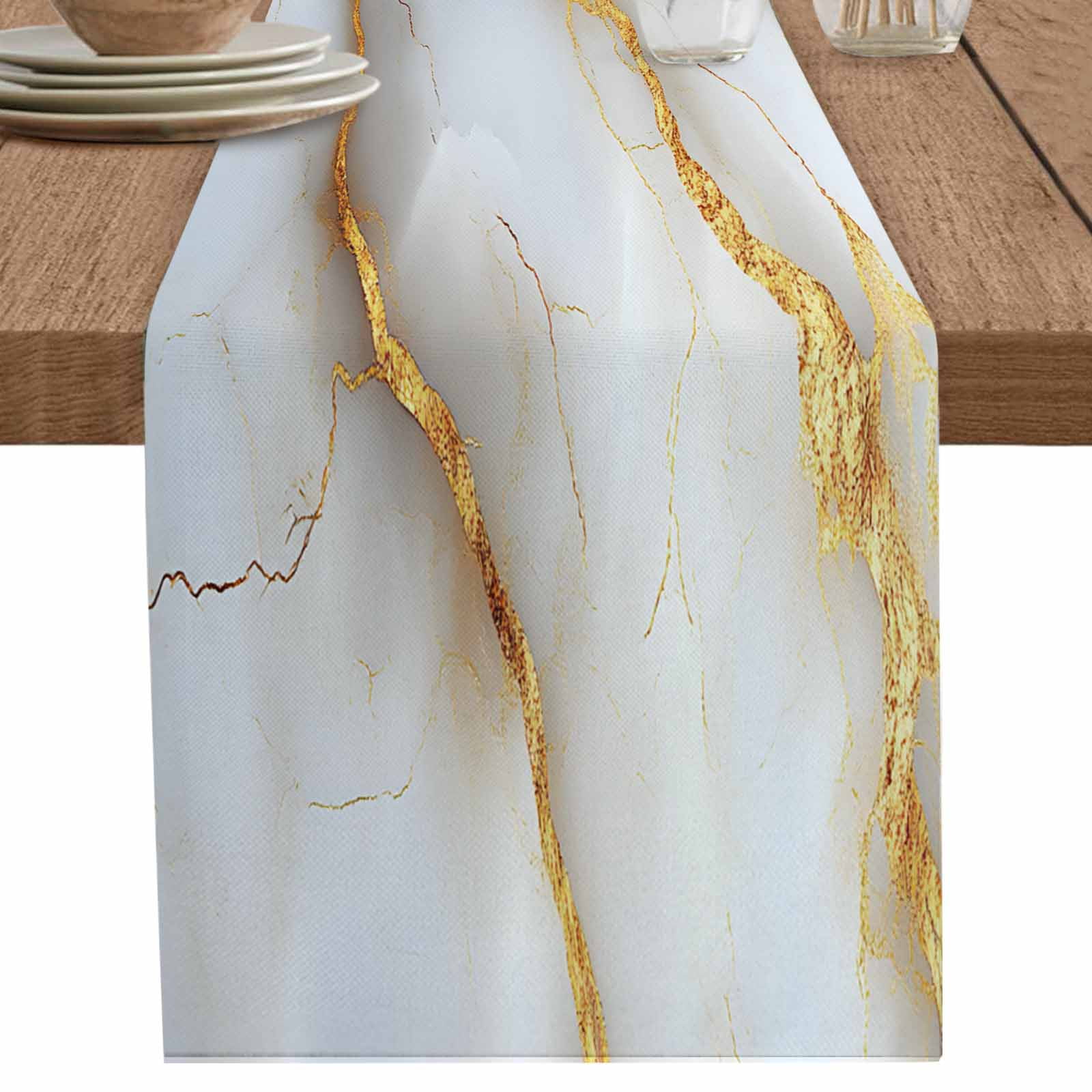 nqOlkjepod White Gray Marble Table Runner 72 Inches Long Farmhouse ...