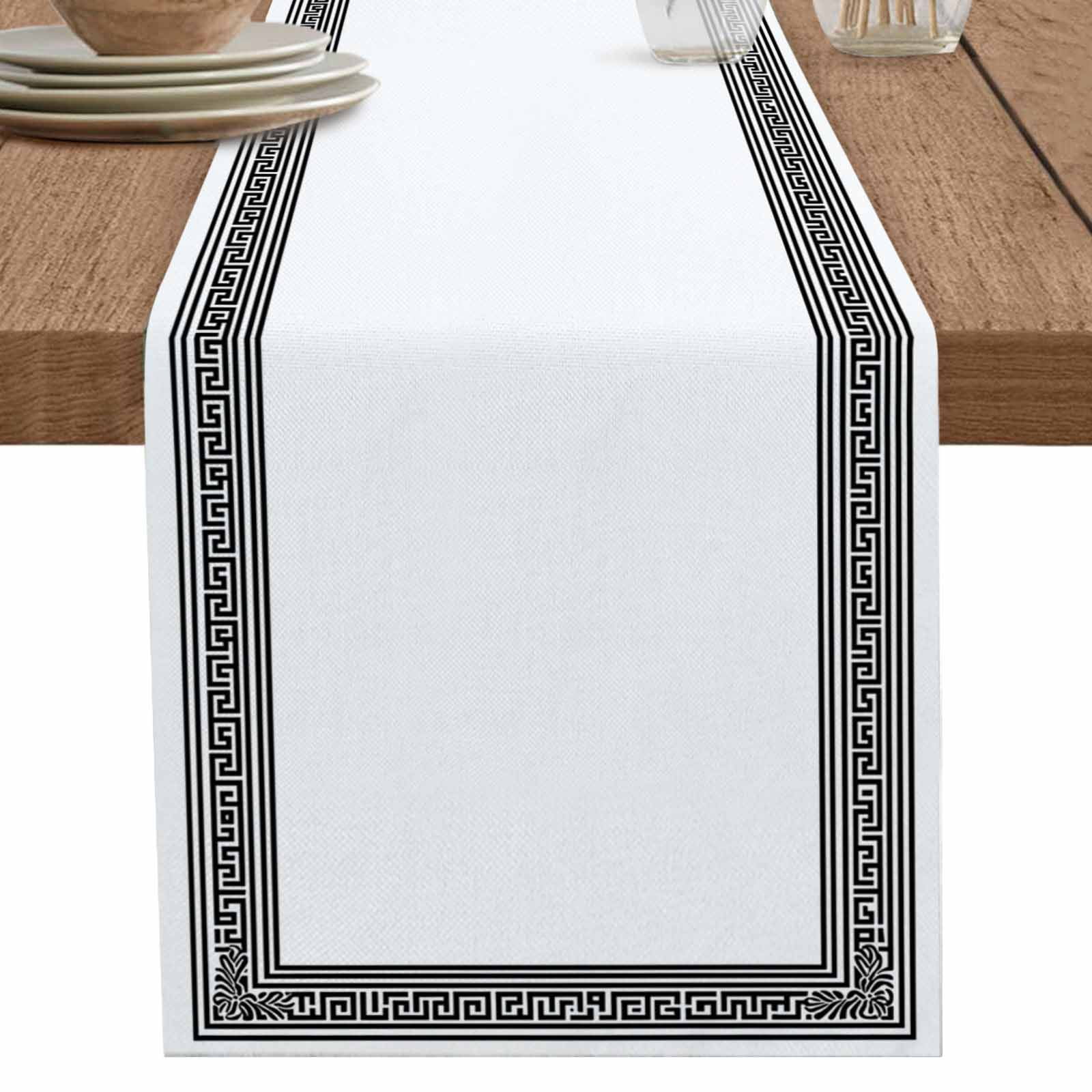 nqOlkjepod White Greek Key Table Runner 60 Inches Long Farmhouse Dress ...