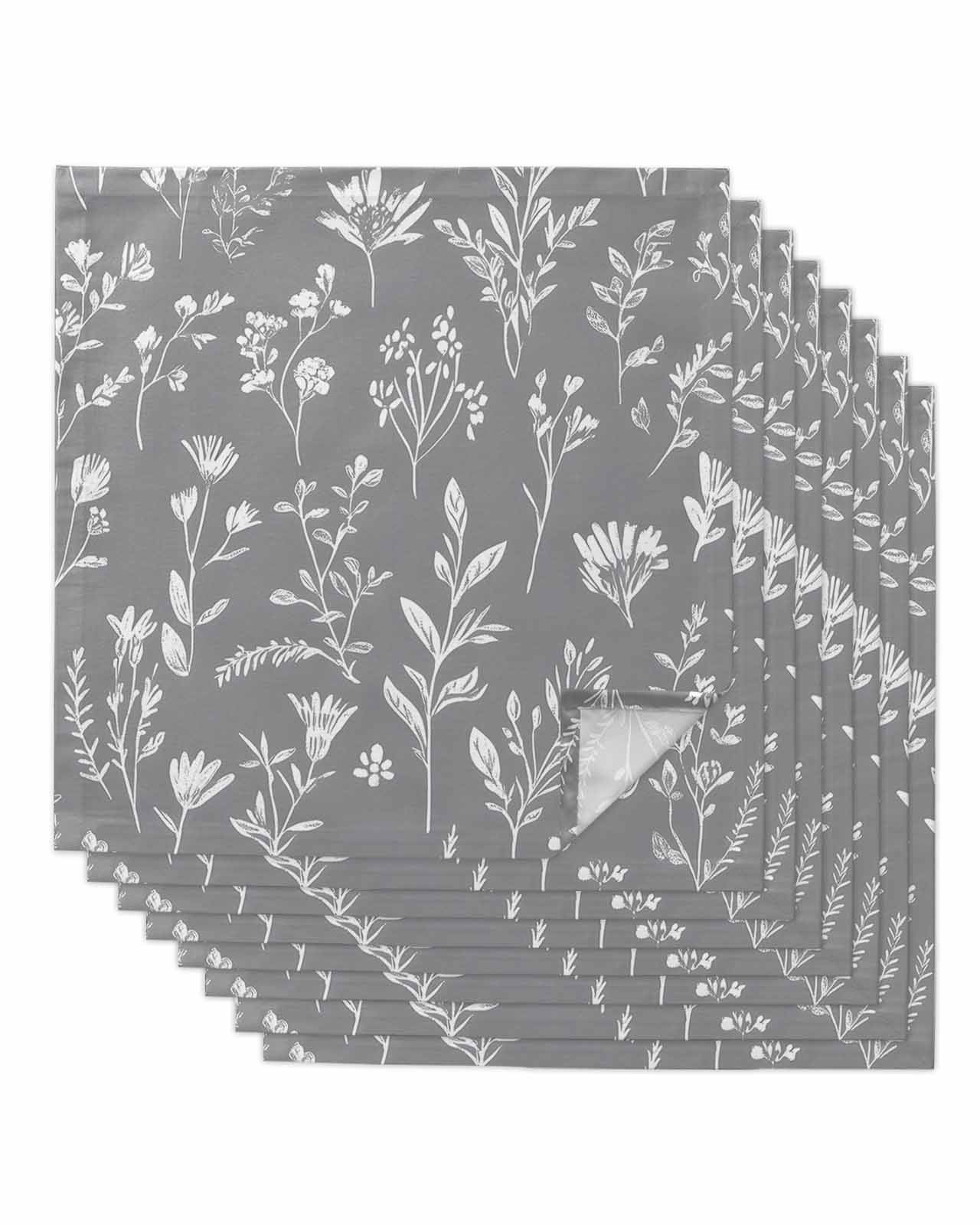 nqOlkjepod White Grey Spring Floral Cloth Napkins Set of 8 Reusable ...