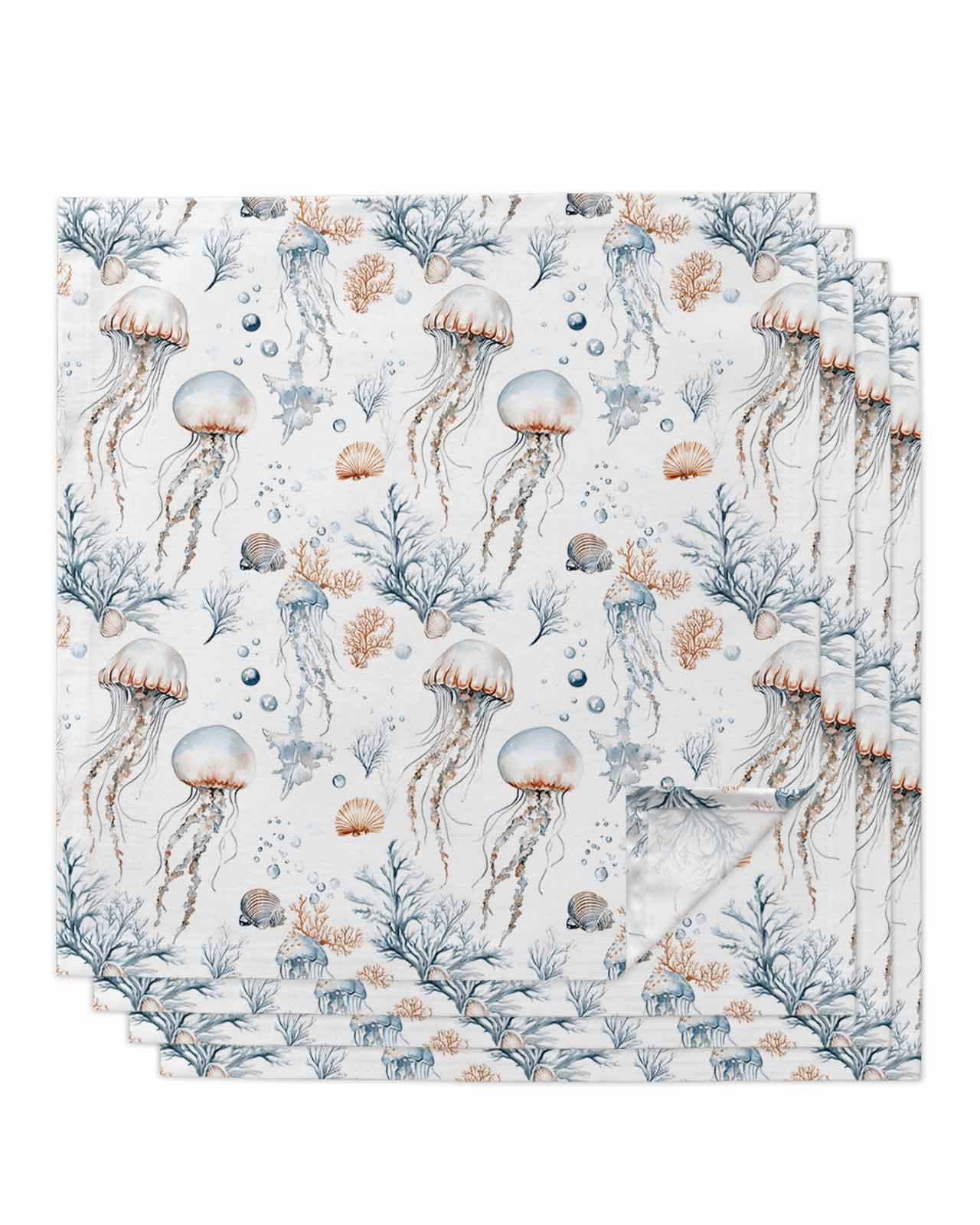 nqOlkjepod White Jellyfish Coral Cloth Napkins Set of 4 Reusable Dinner ...