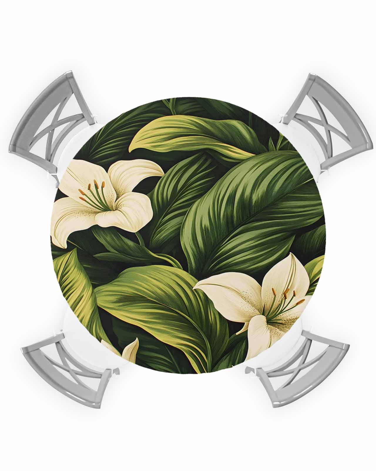 nqOlkjepod White Lily Flower Round Tablecloth, Fitted Table Cover with ...