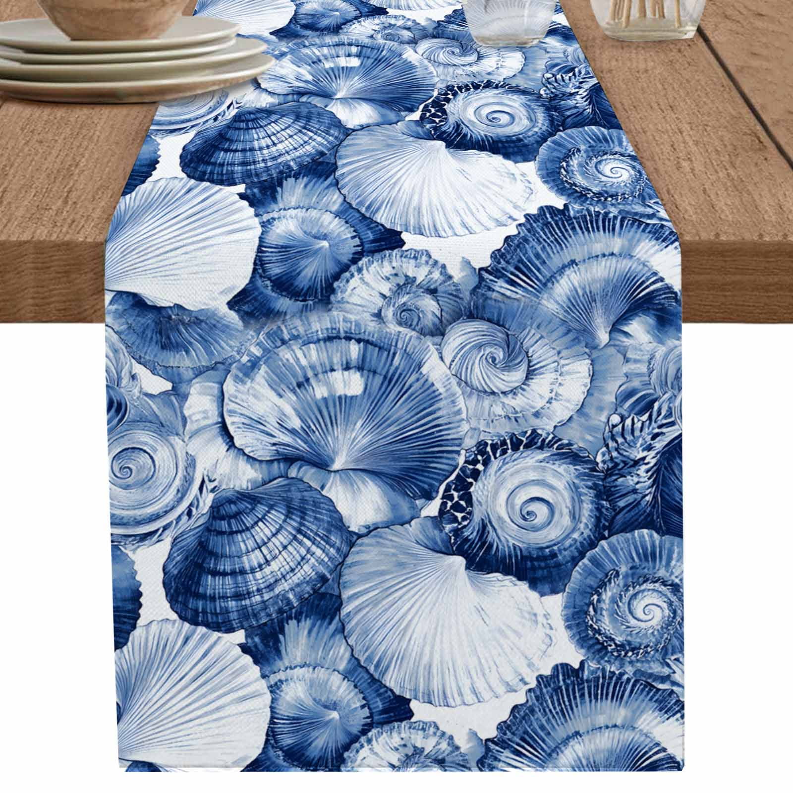 nqOlkjepod White Ocean Conch Table Runner 108 Inches Long Farmhouse Dress Scarves, Summer ...