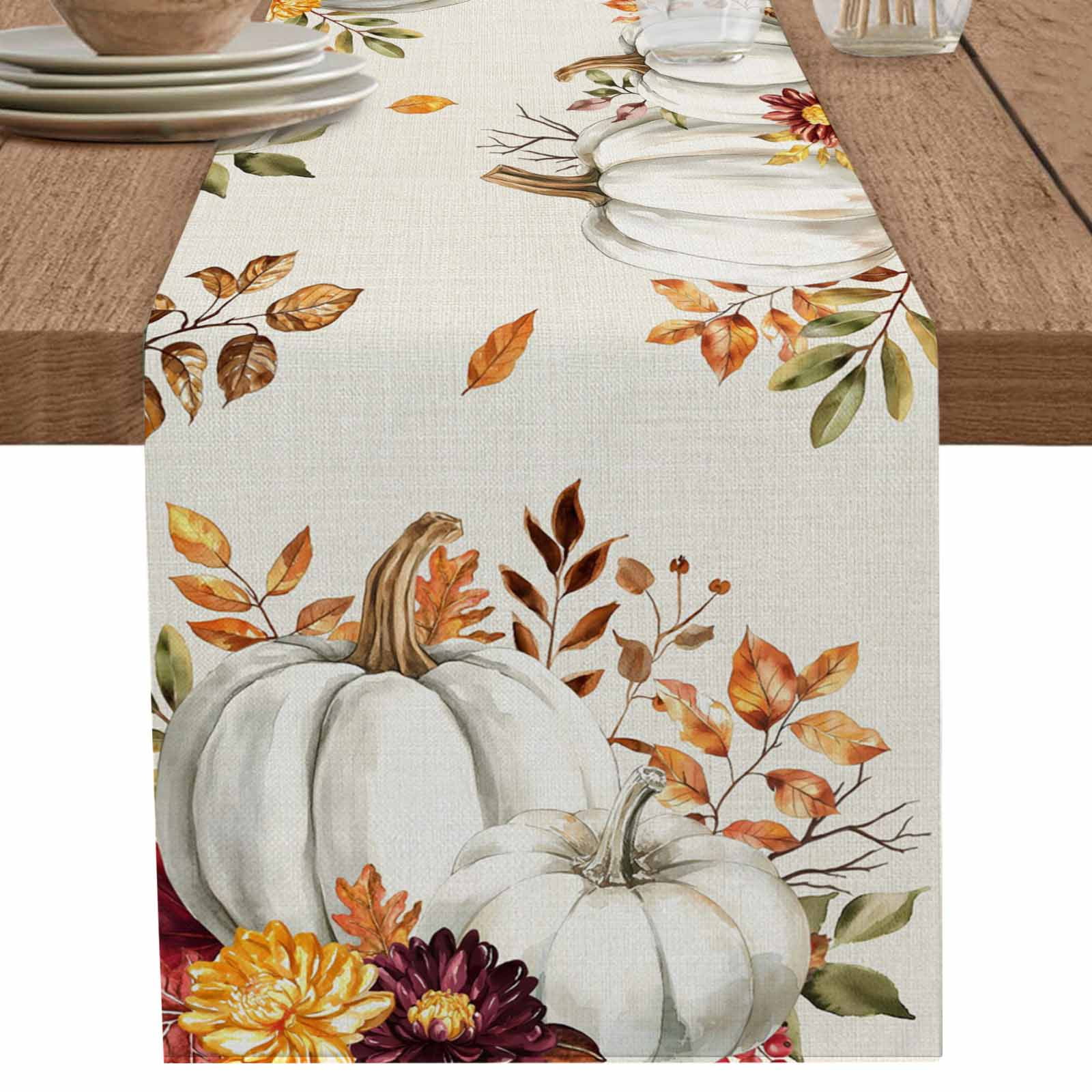 nqOlkjepod White Pumpkin Fall Table Runner 60 Inches Long Farmhouse ...
