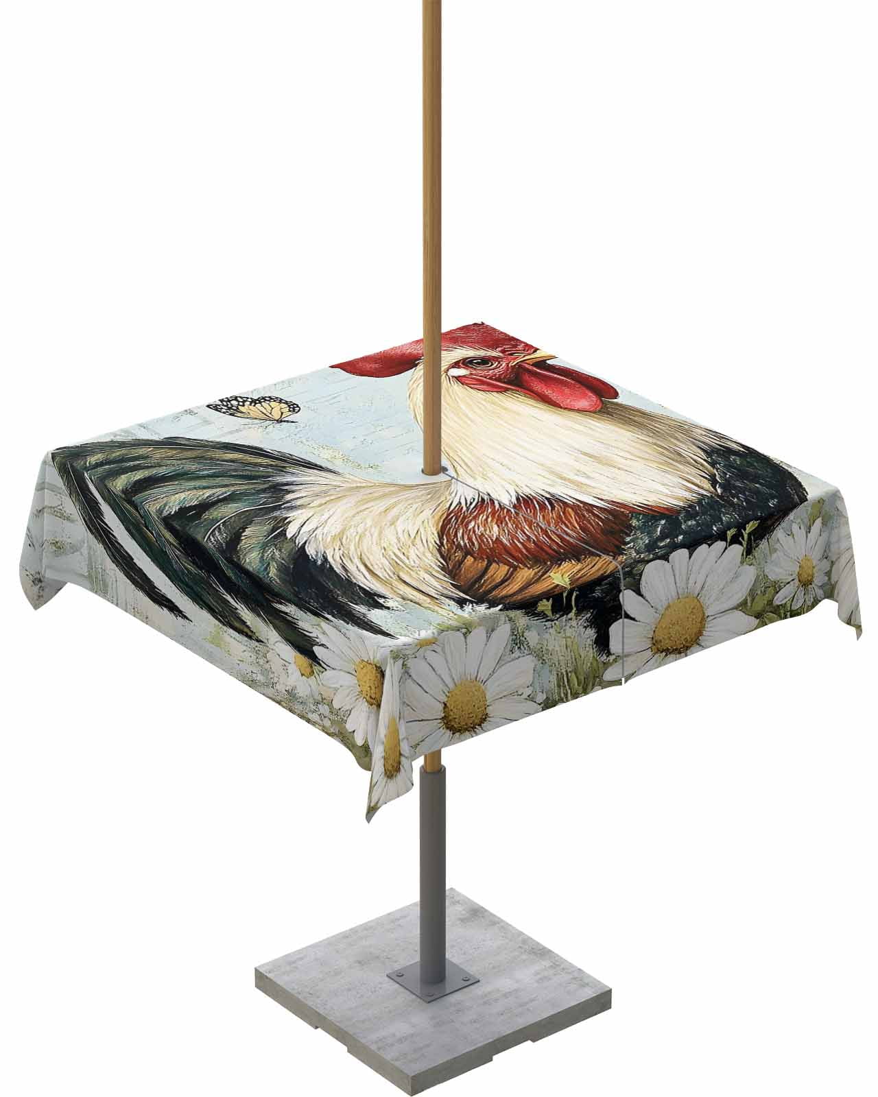 nqOlkjepod White Retro Rooster Outdoor Tablecloth with Umbrella Hole ...