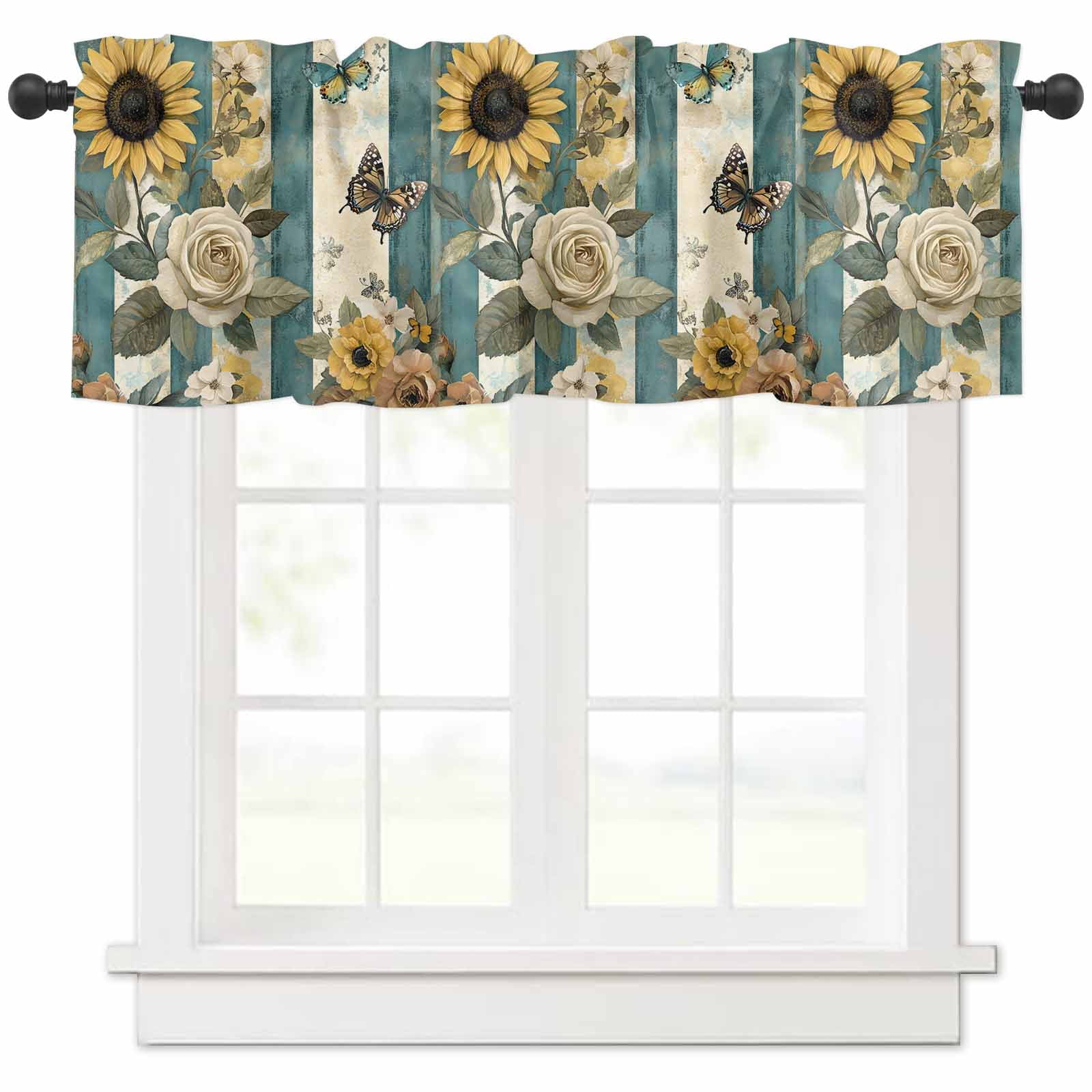 nqOlkjepod White Roses Farmhouse Short Window Curtain Valances ...