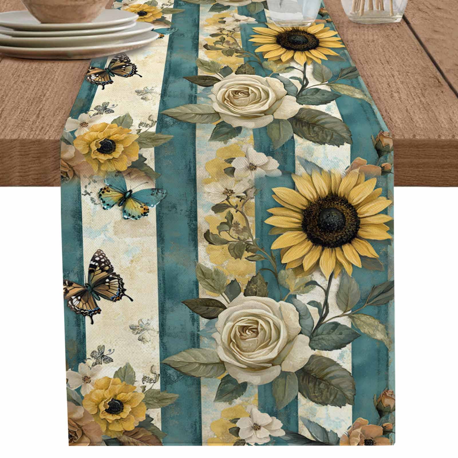 nqOlkjepod White Roses Table Runner 72 Inches Long Farmhouse Dress ...