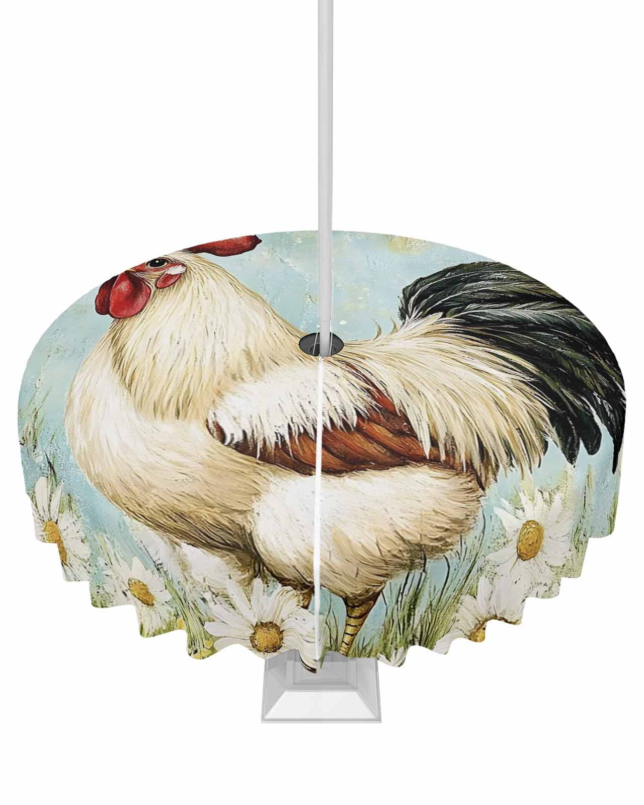 nqOlkjepod White Spring Floral Rooster Outdoor Tablecloth with Umbrella ...