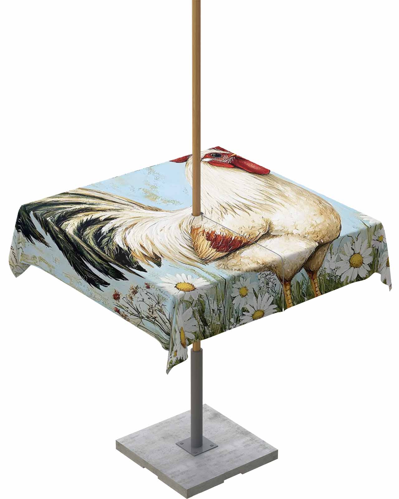 nqOlkjepod White Spring Floral Rooster Outdoor Tablecloth with Umbrella ...