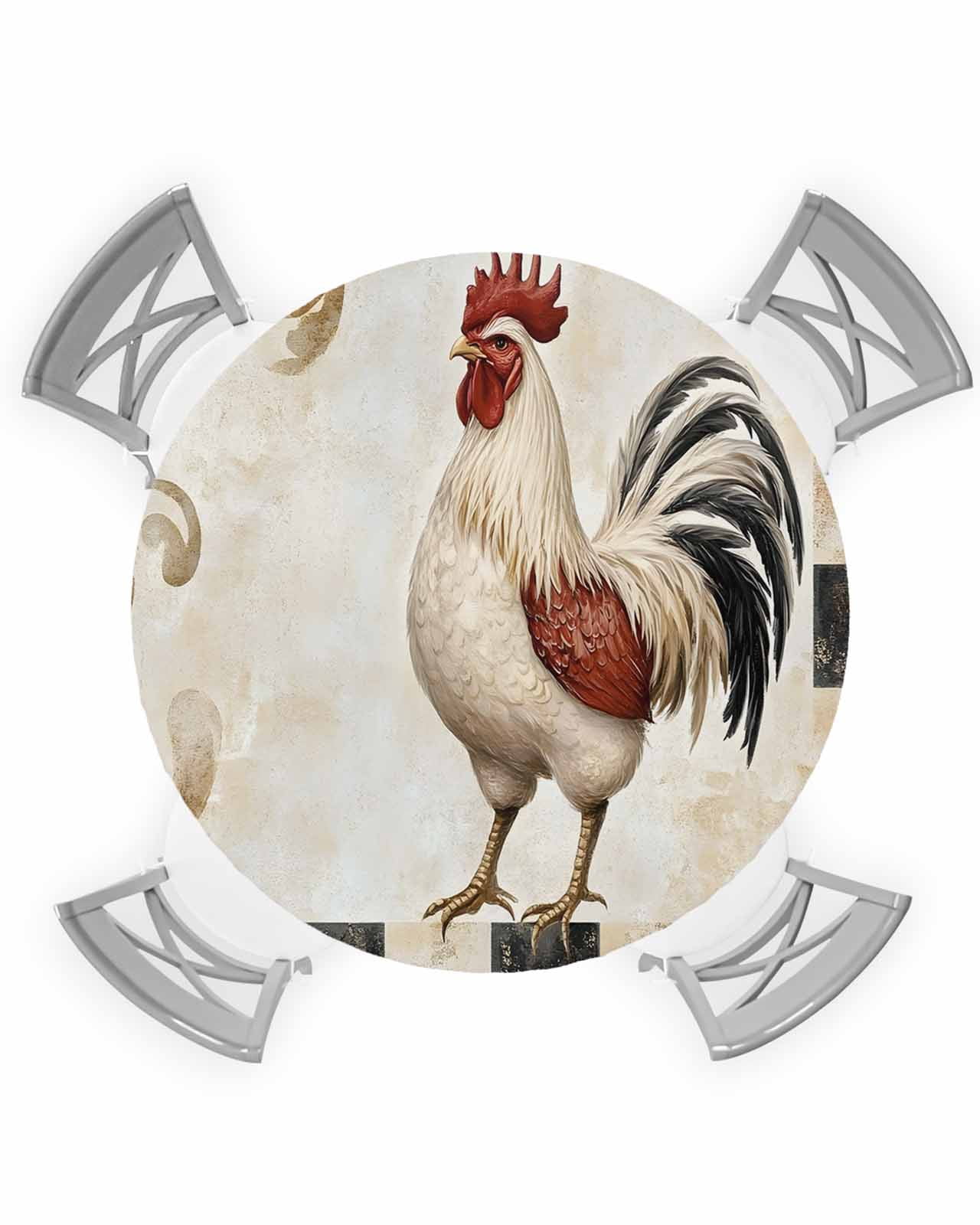 nqOlkjepod White Vintage Rooster Round Tablecloth, Fitted Table Cover ...