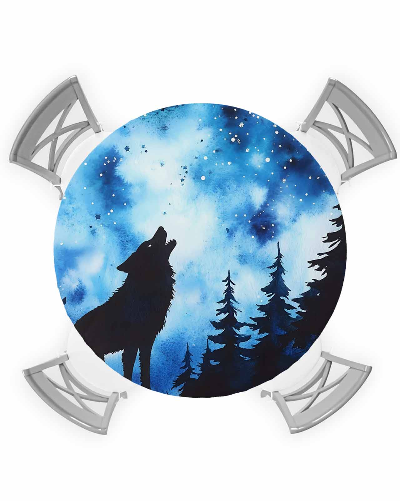 nqOlkjepod Wolf Black Silhouette Round Tablecloth, Fitted Table Cover ...