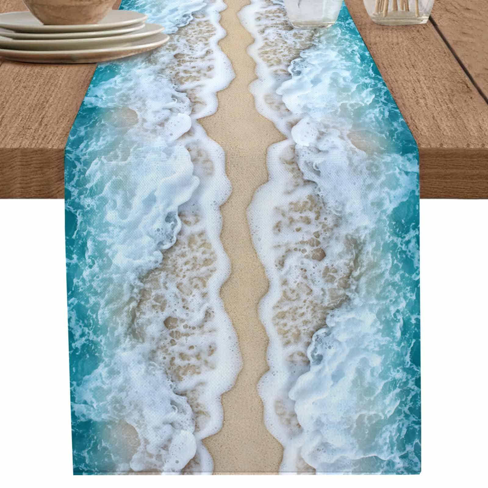 nqOlkjepod Yellow Beach Table Runner 72 Inches Long Farmhouse Dress Scarves, Nature Ocean Blue ...