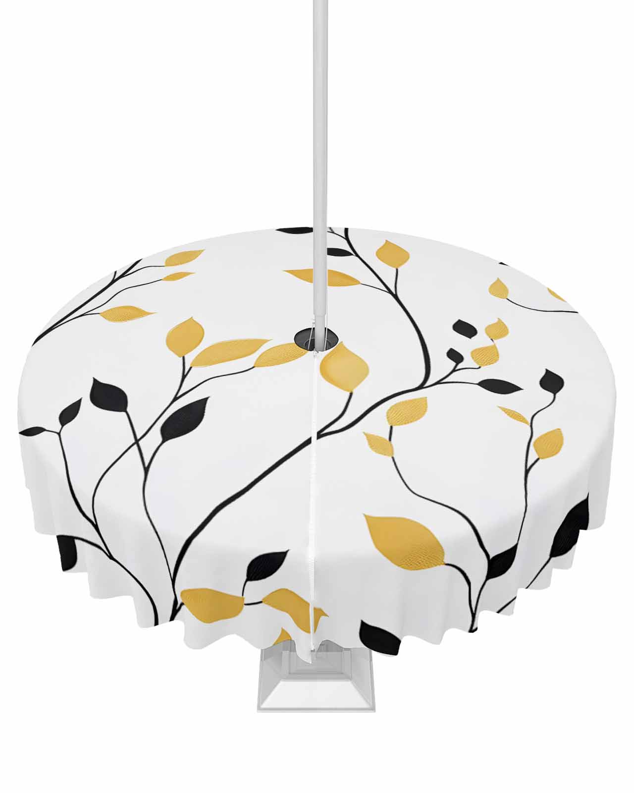 nqOlkjepod Yellow Black Leaves Outdoor Tablecloth with Umbrella Hole ...