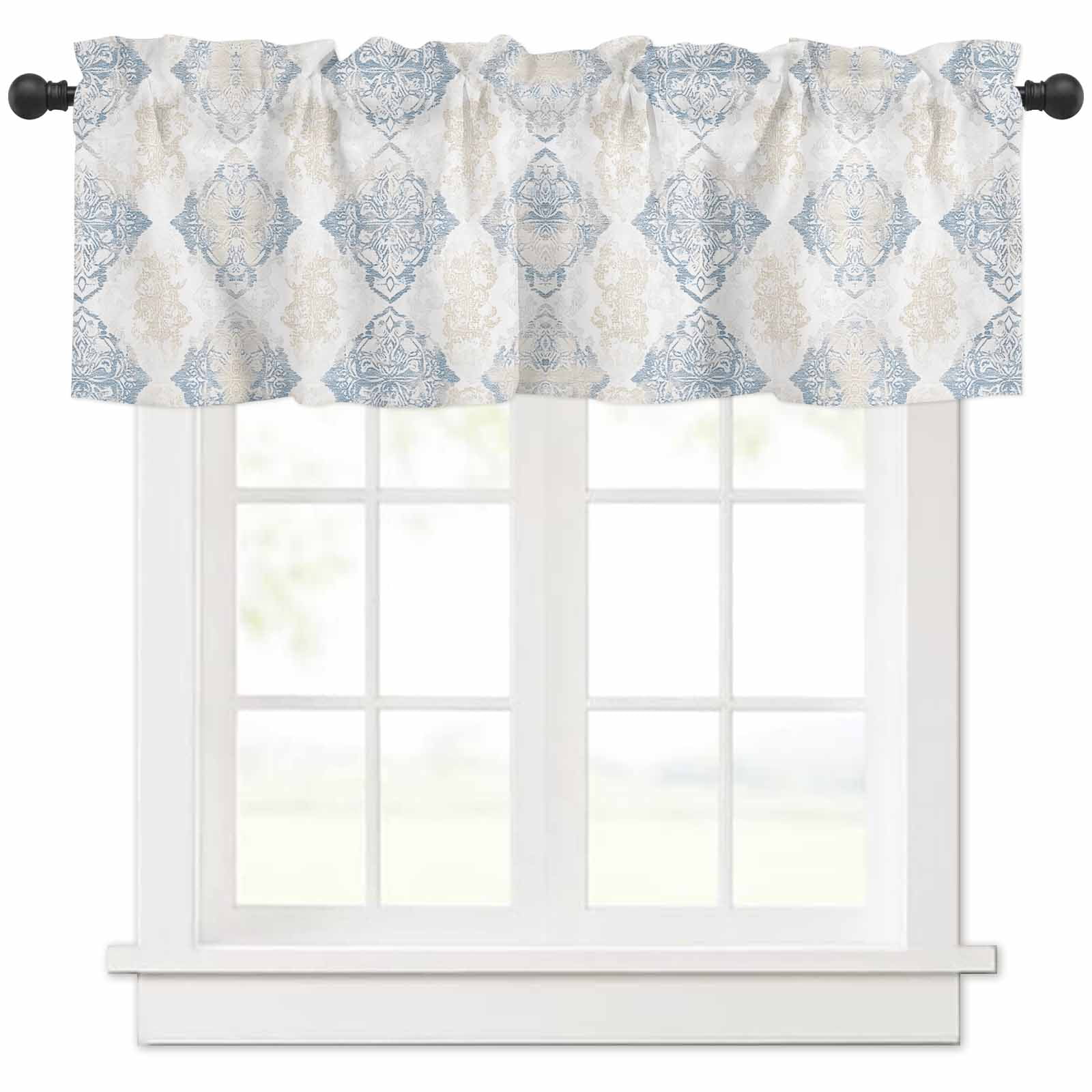 nqOlkjepod Yellow Blue Abstract Farmhouse Short Window Curtain Valances, Vintage Floral Pattern ...