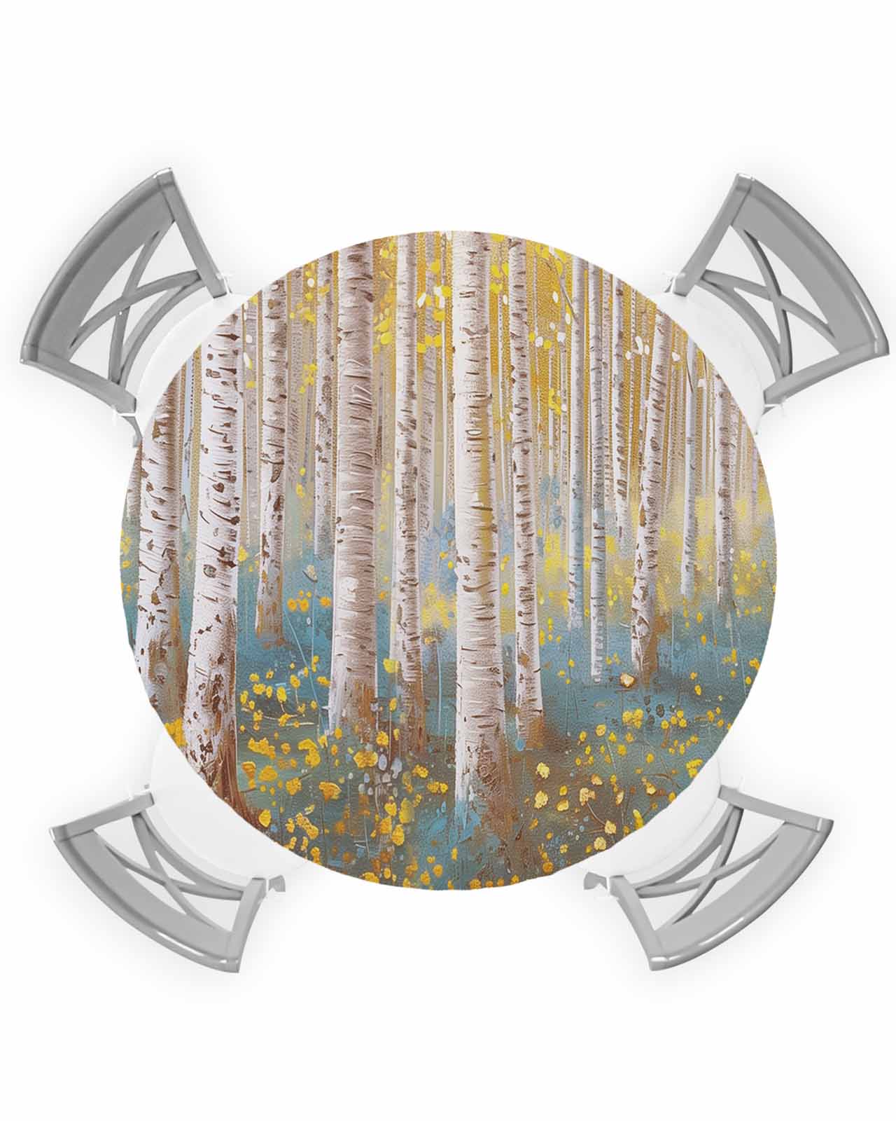 nqOlkjepod Yellow Blue Oil Painting Round Tablecloth, Fitted Table ...