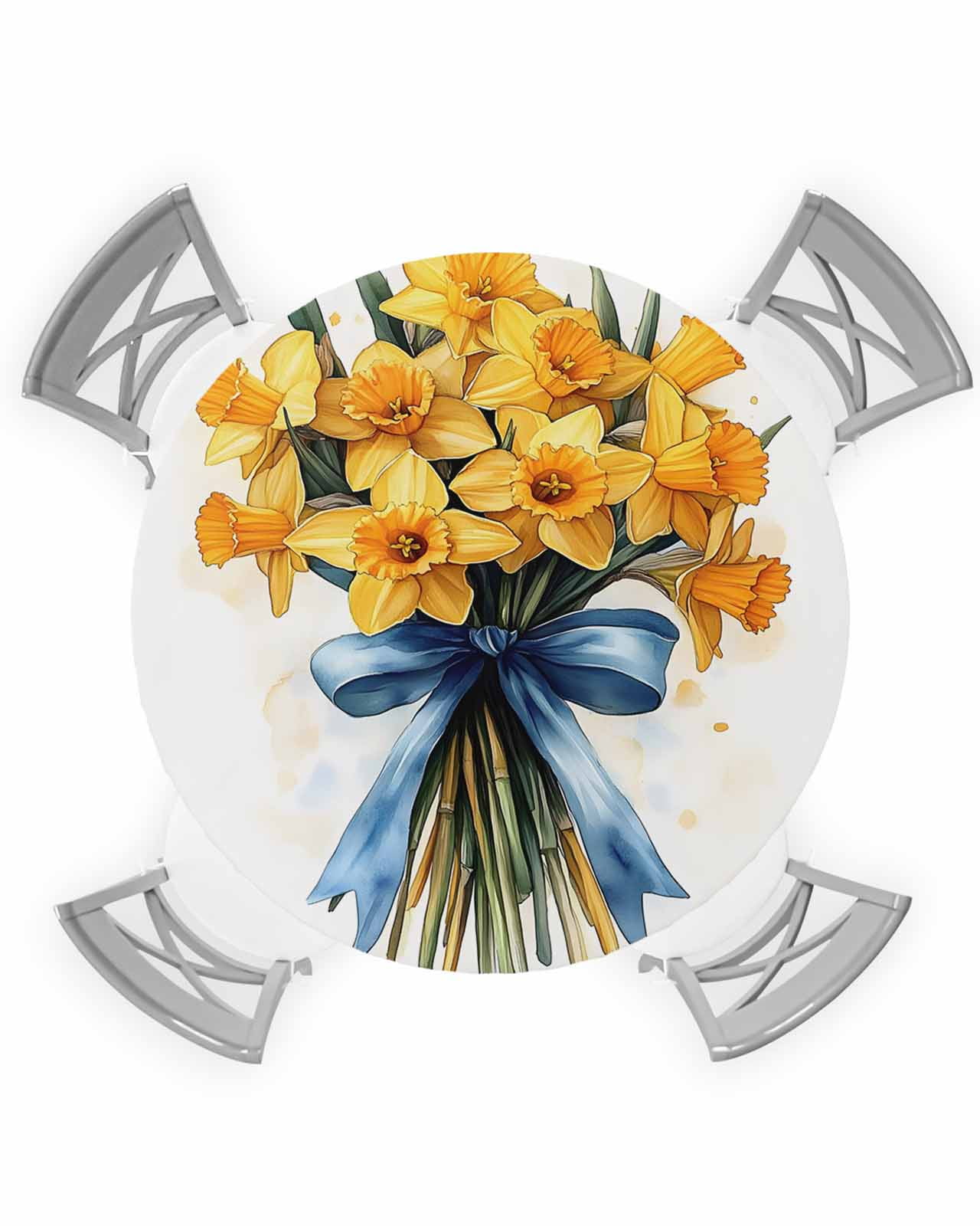 nqOlkjepod Yellow Botanical Round Tablecloth, Fitted Table Cover with ...